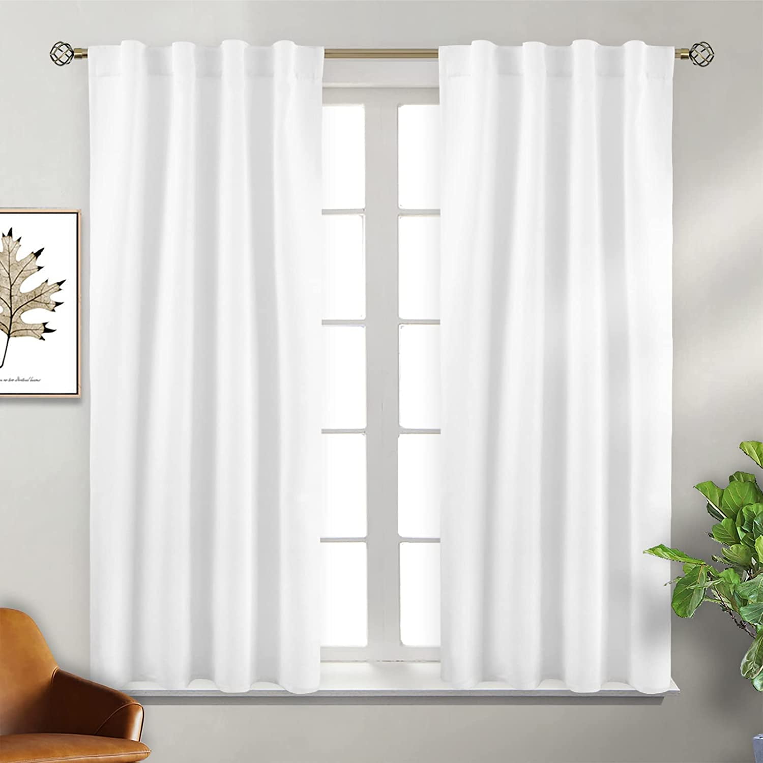 BICIDO-Window Curtains for Bedroom - 45 Inch Rod Pocket and Back Tab ...