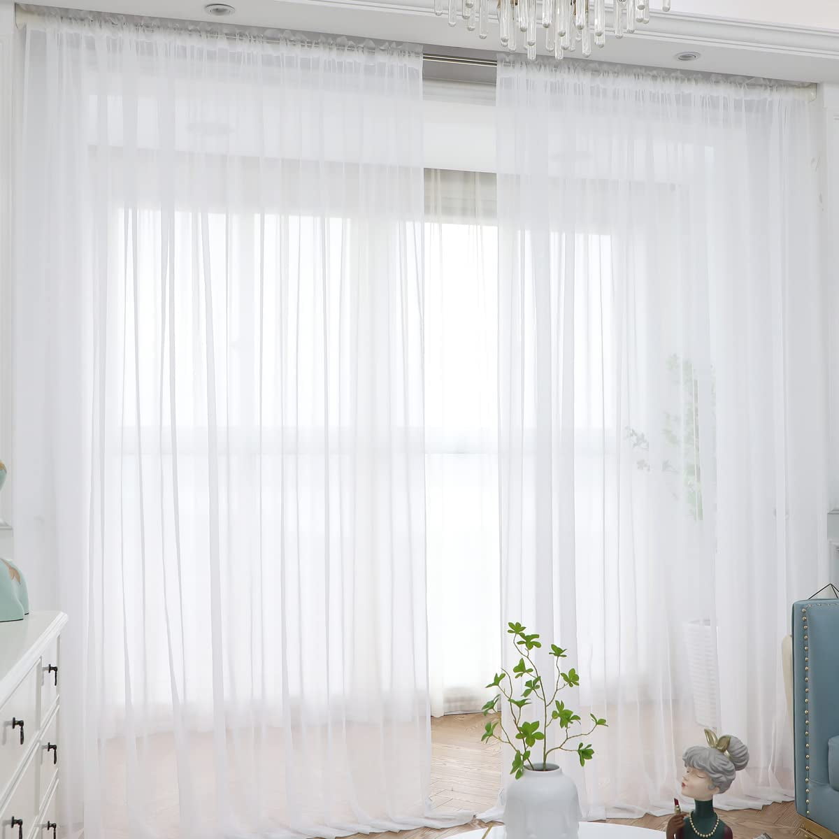 BICIDO-Window White Sheer Curtains 160 Inches Long 2 Panels Sheer White ...
