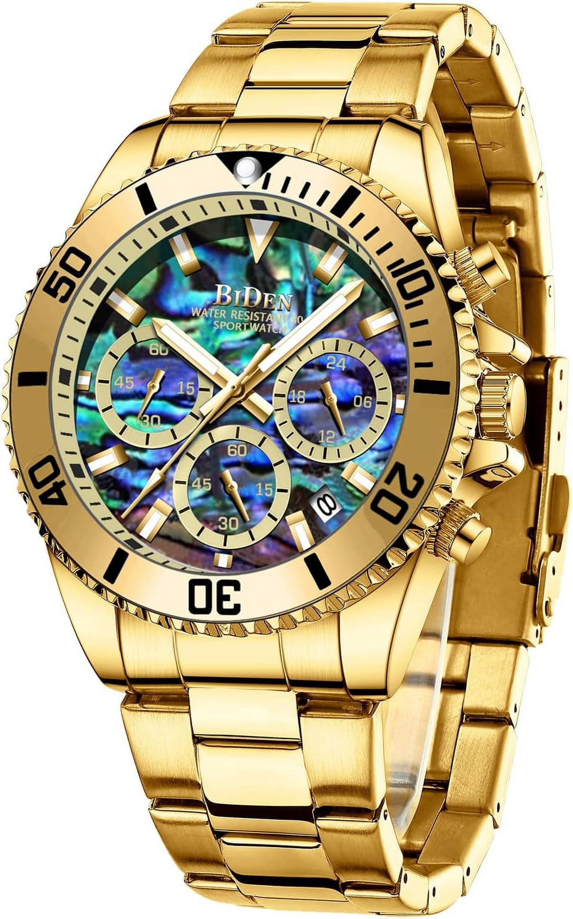 BIDEN Mens Watches Chronograph Stainless Steel Waterproof Date Analog Quartz Watch Business ...