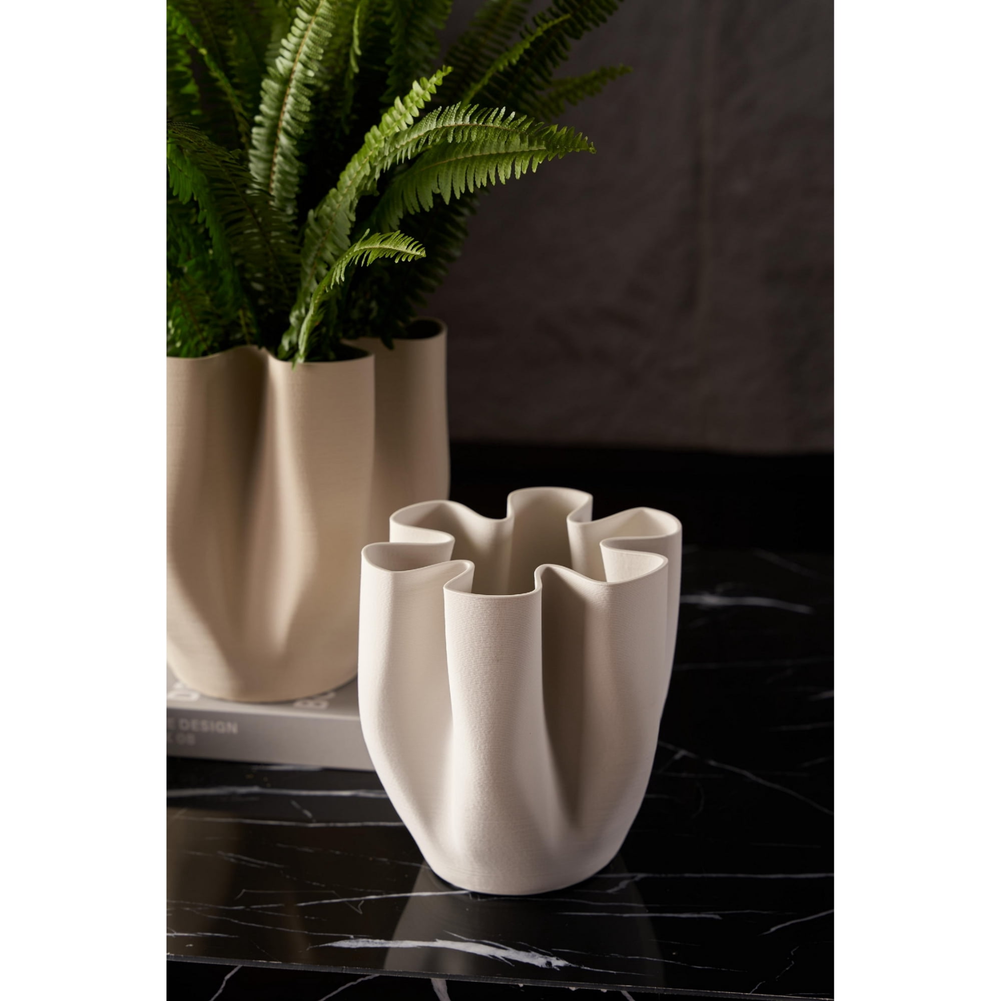 BIDK Home 3D Printed Twisted Petal Ceramic Vase - 8.5" - Cream ...