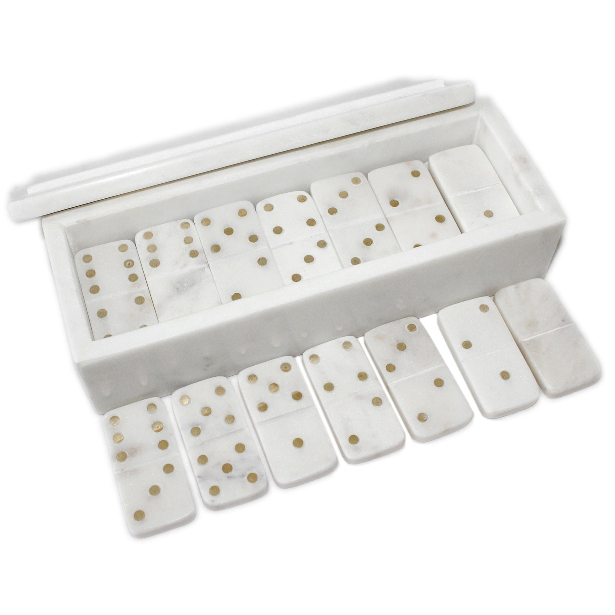 BIDK Home Dots Inlay Marble Dominoes Set - 12" - White and Gold ...