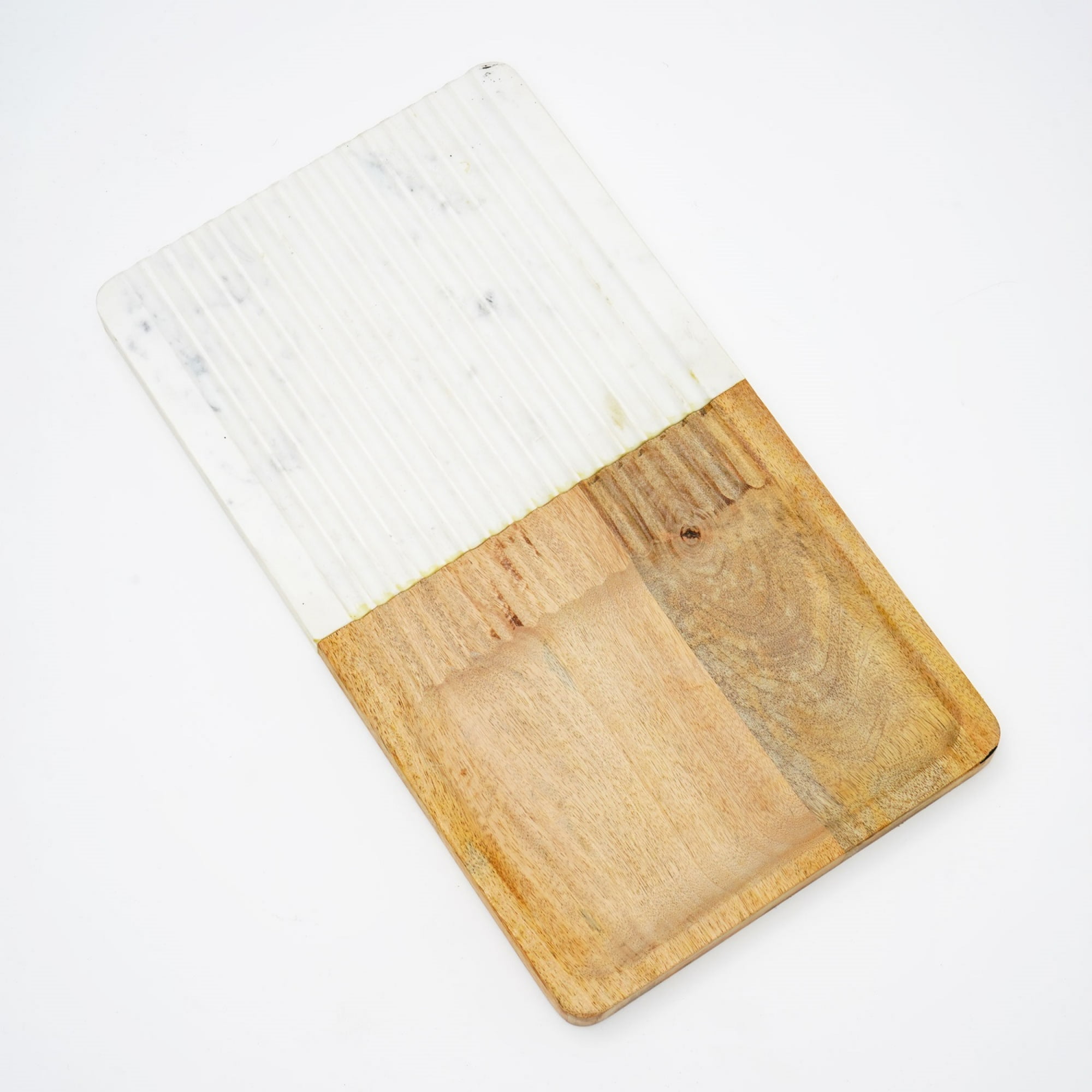 BIDK Home Dual Tone Mango Wood and Marble Grooved Serving Platter - 16 ...