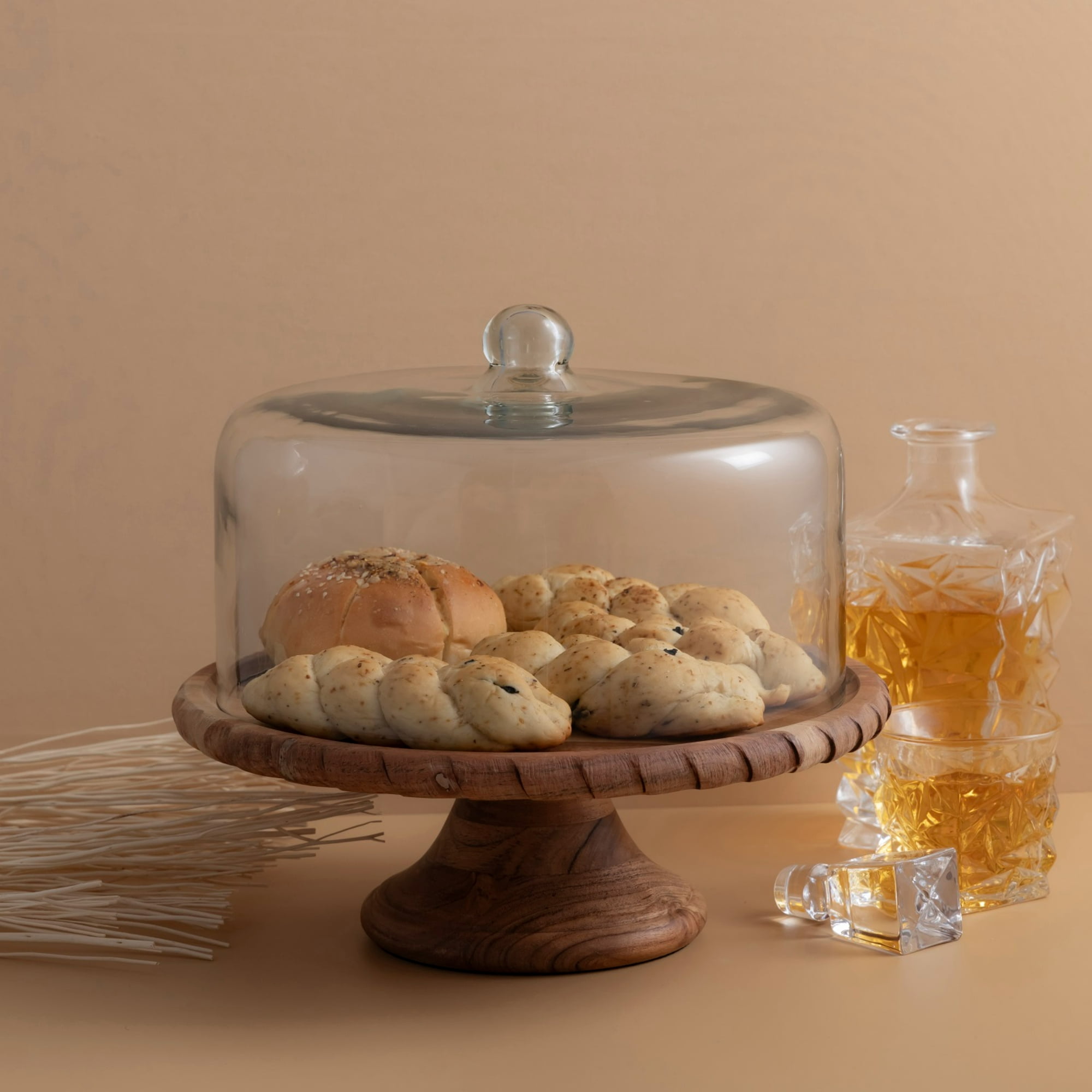 BIDK Home Footed Acacia Wood Cake Plate with Glass Dome - 13.25 ...
