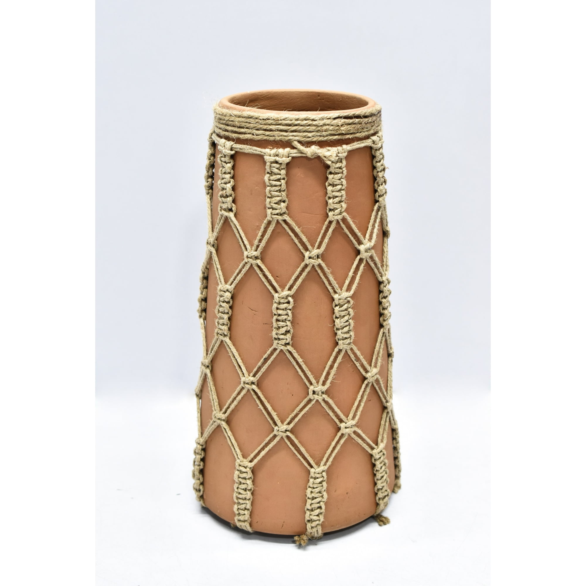 BIDK Home Large Mud Cylinder Vase with Jute Rope - 12.5" - Camel Brown ...