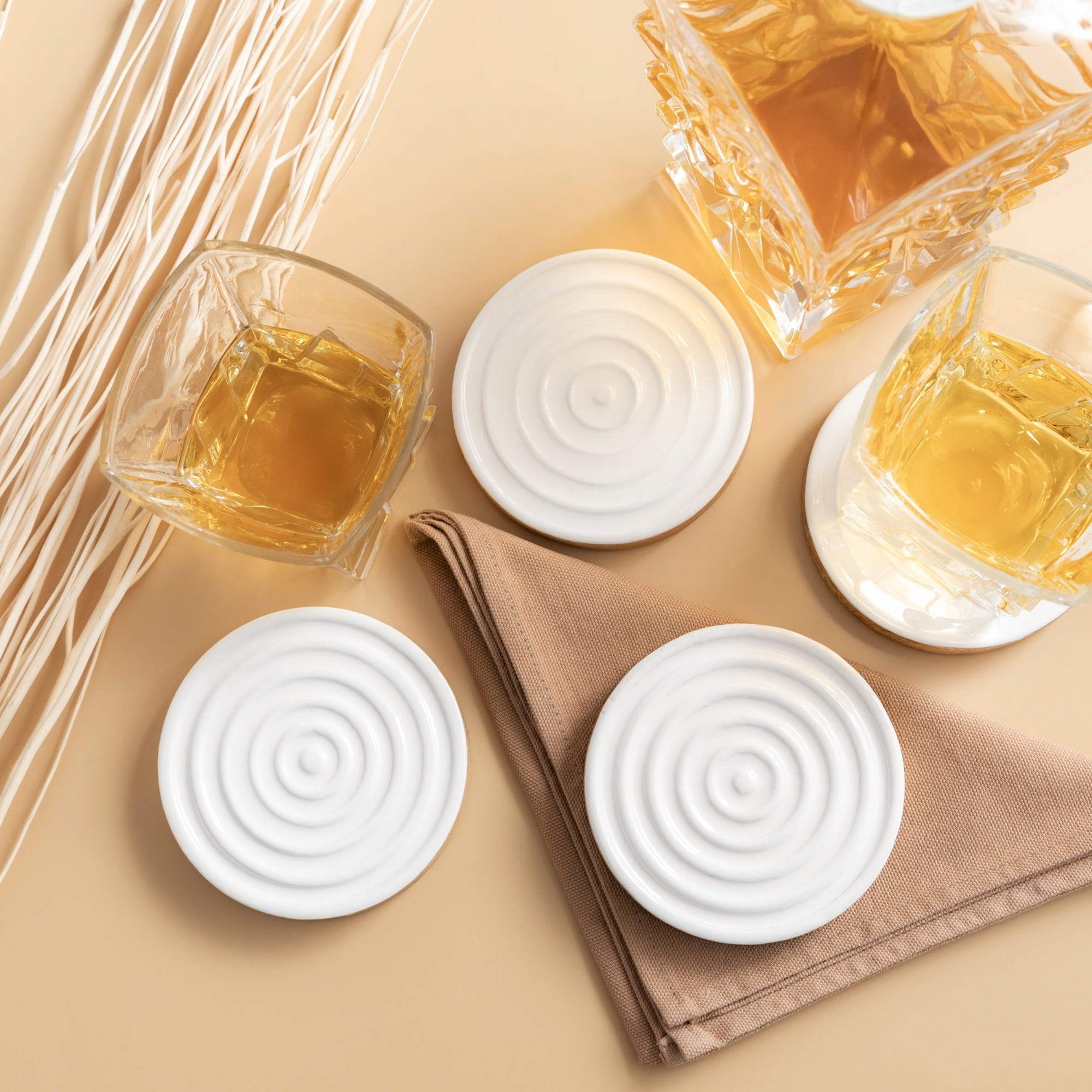 BIDK Home Mango Wood Round Coaster - 4" - White - Set of 4 - Walmart.com