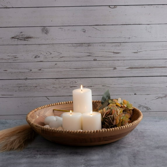 BIDK Home Round Beaded Rim Acacia Wood Bowl - 18" - Walmart.com