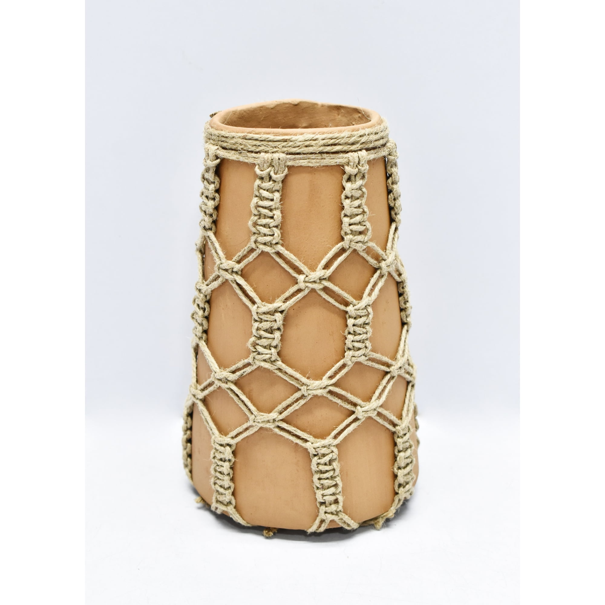 BIDK Home Small Mud Cylinder Vase with Jute Rope - 8.5" - Camel Brown ...