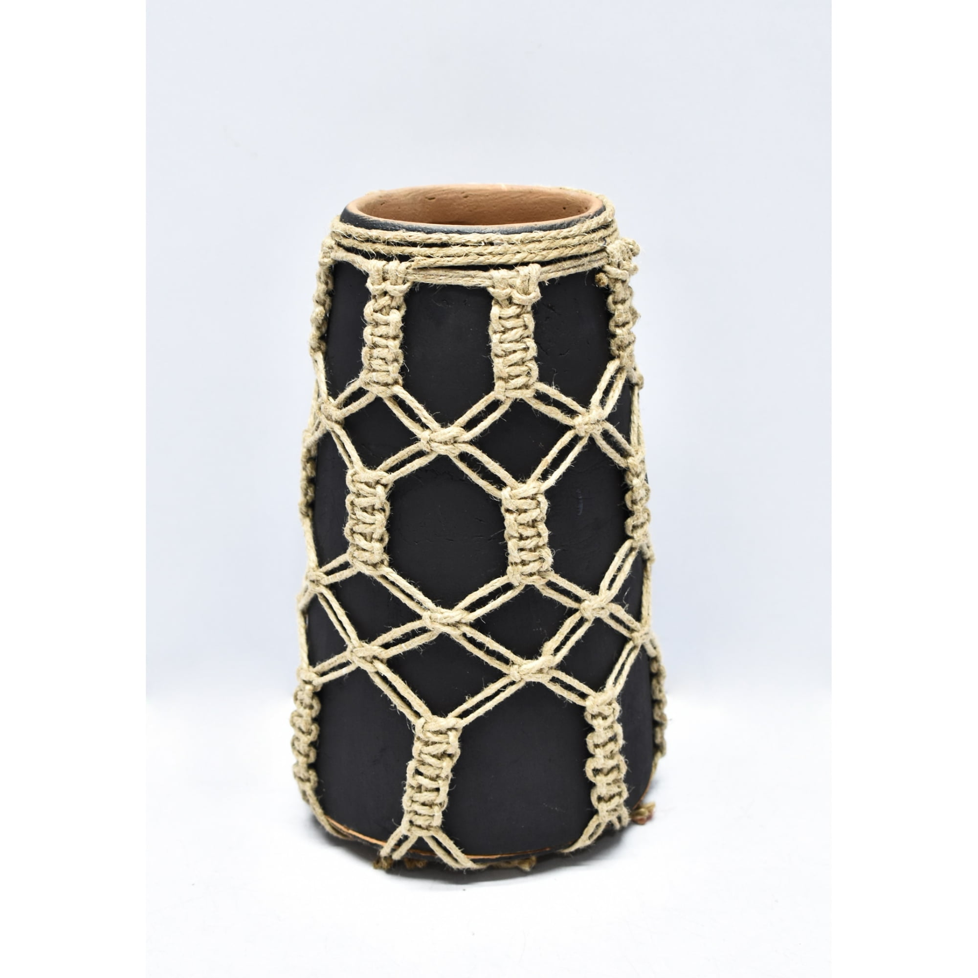 BIDK Home Small Mud Cylindrical Vase with Jute Rope - 8.5" - Black ...