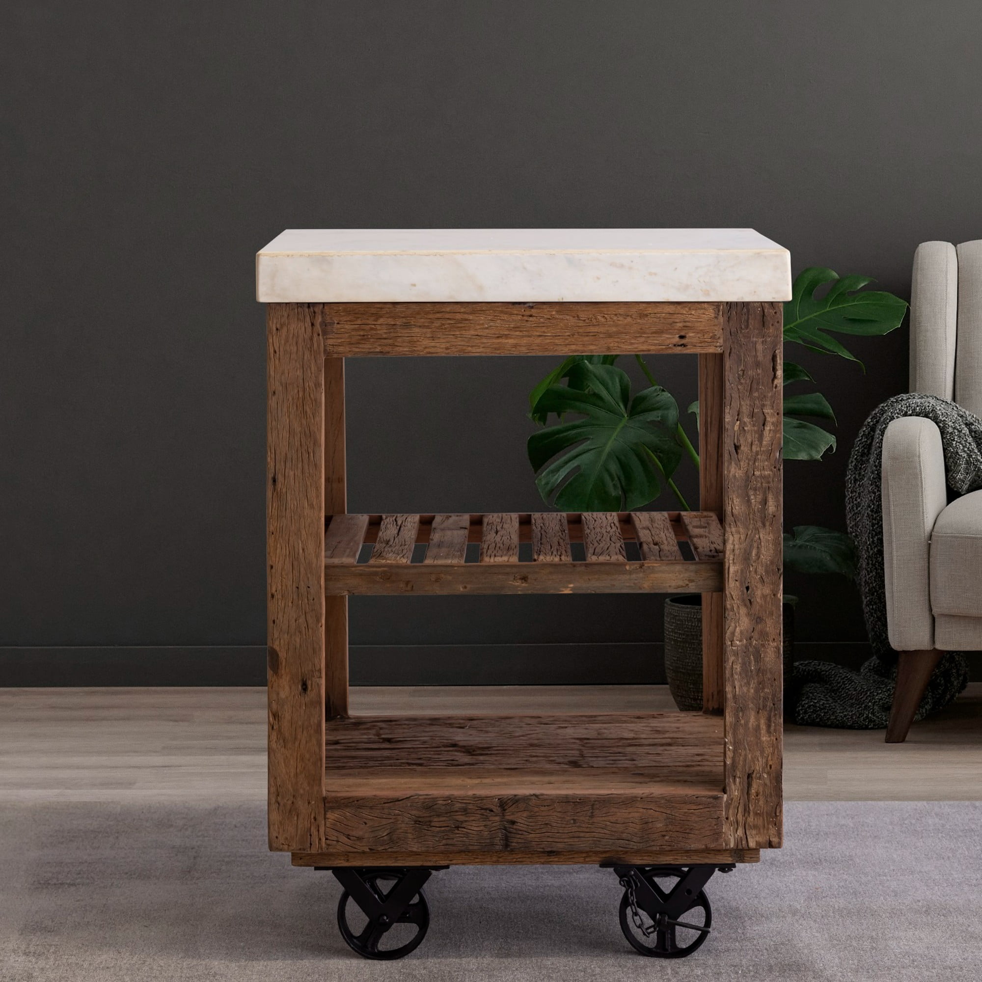 BIDK Home Small Wooden Kitchen Island with Wheels - 37" - Brown ...