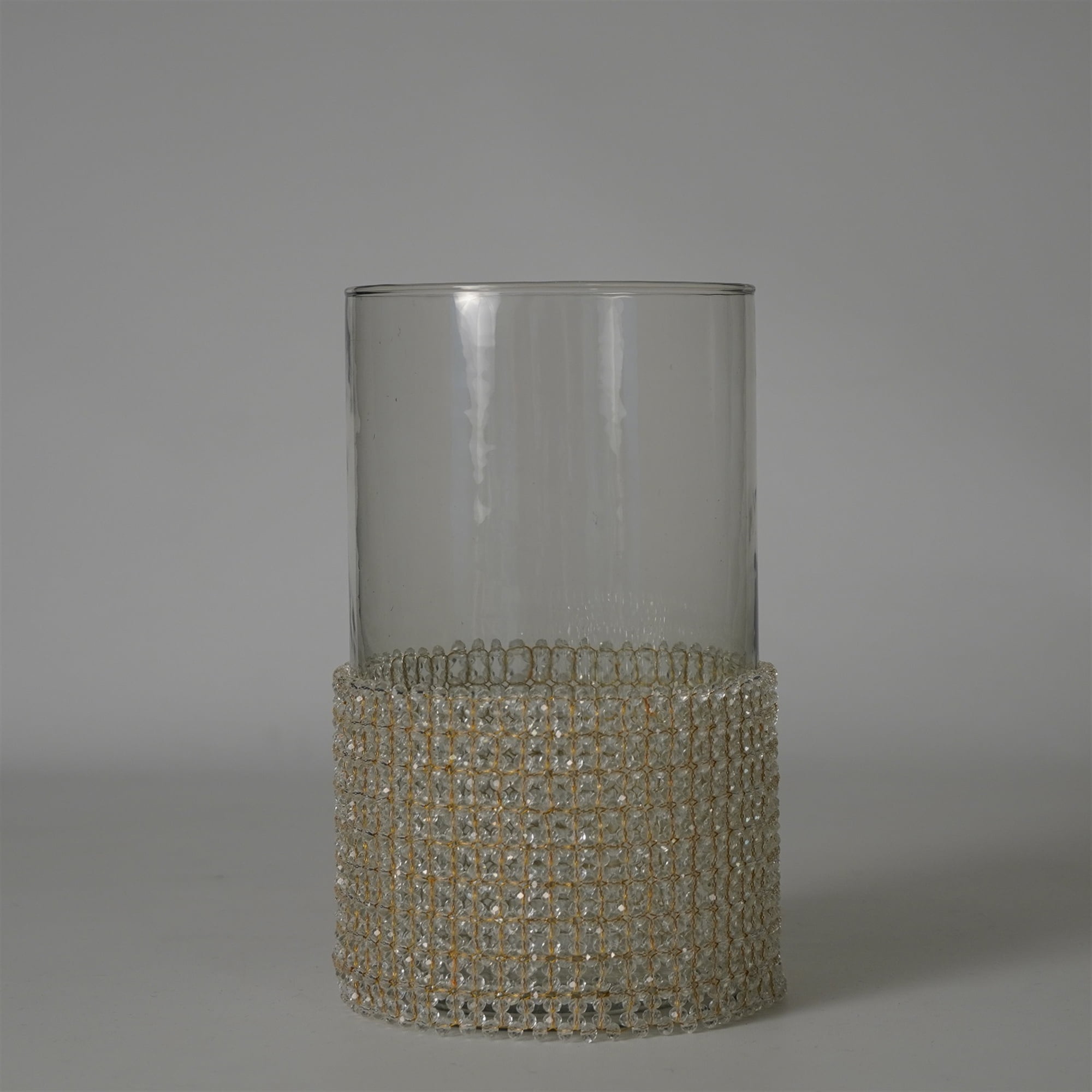 BIDK Home Beaded Glass Votive Candle Holder - 10" - Clear and Gold ...