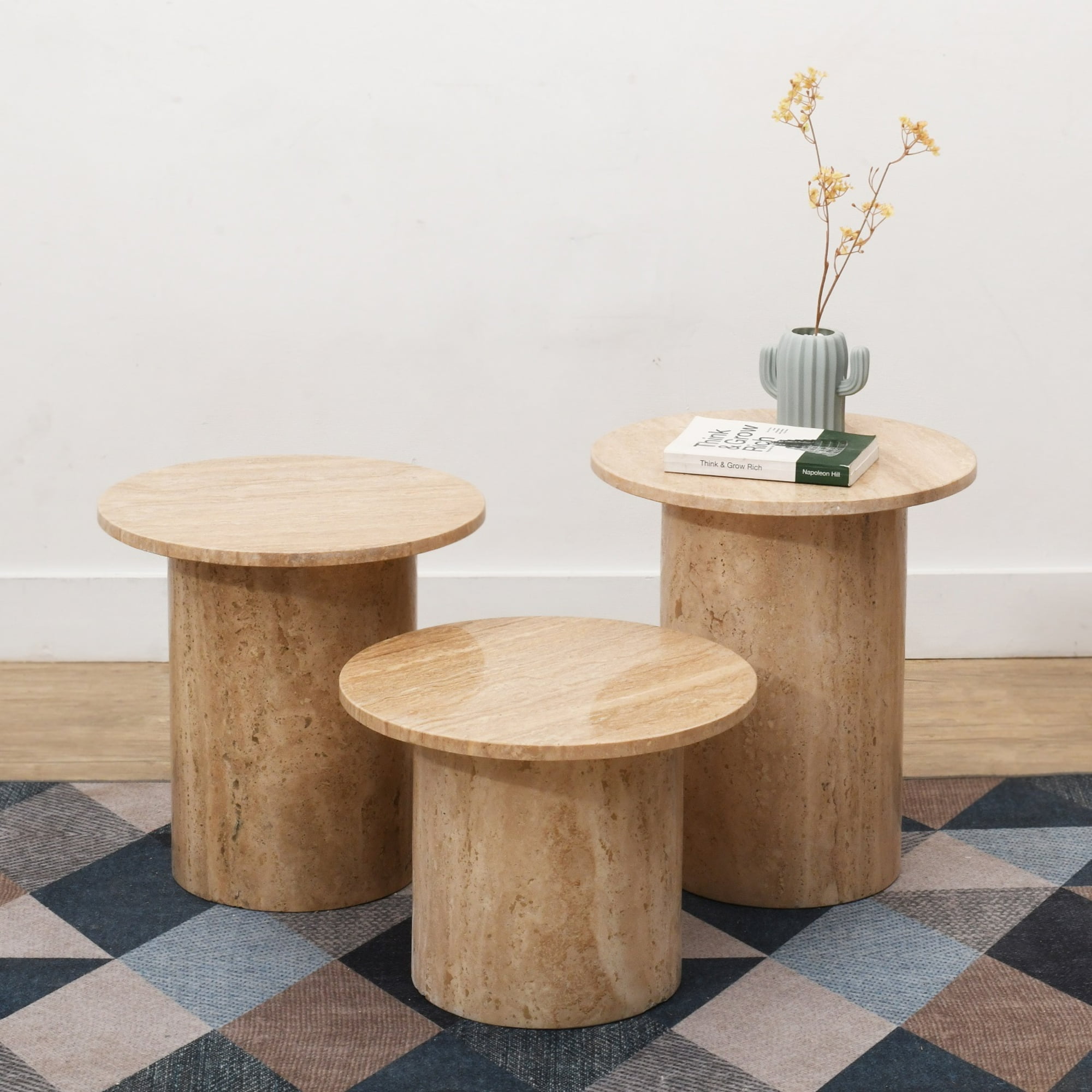 BIDK Home Travertine Coffee Table - 18" - Beige - Set of 3 - Walmart.com