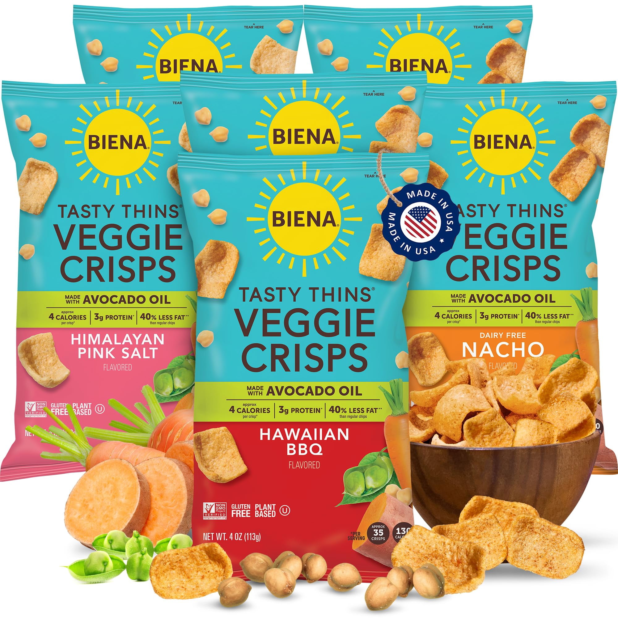 BIENA Tasty Thins Veggie BCF26 Crisps - Low-Calorie Veggie Chips for ...