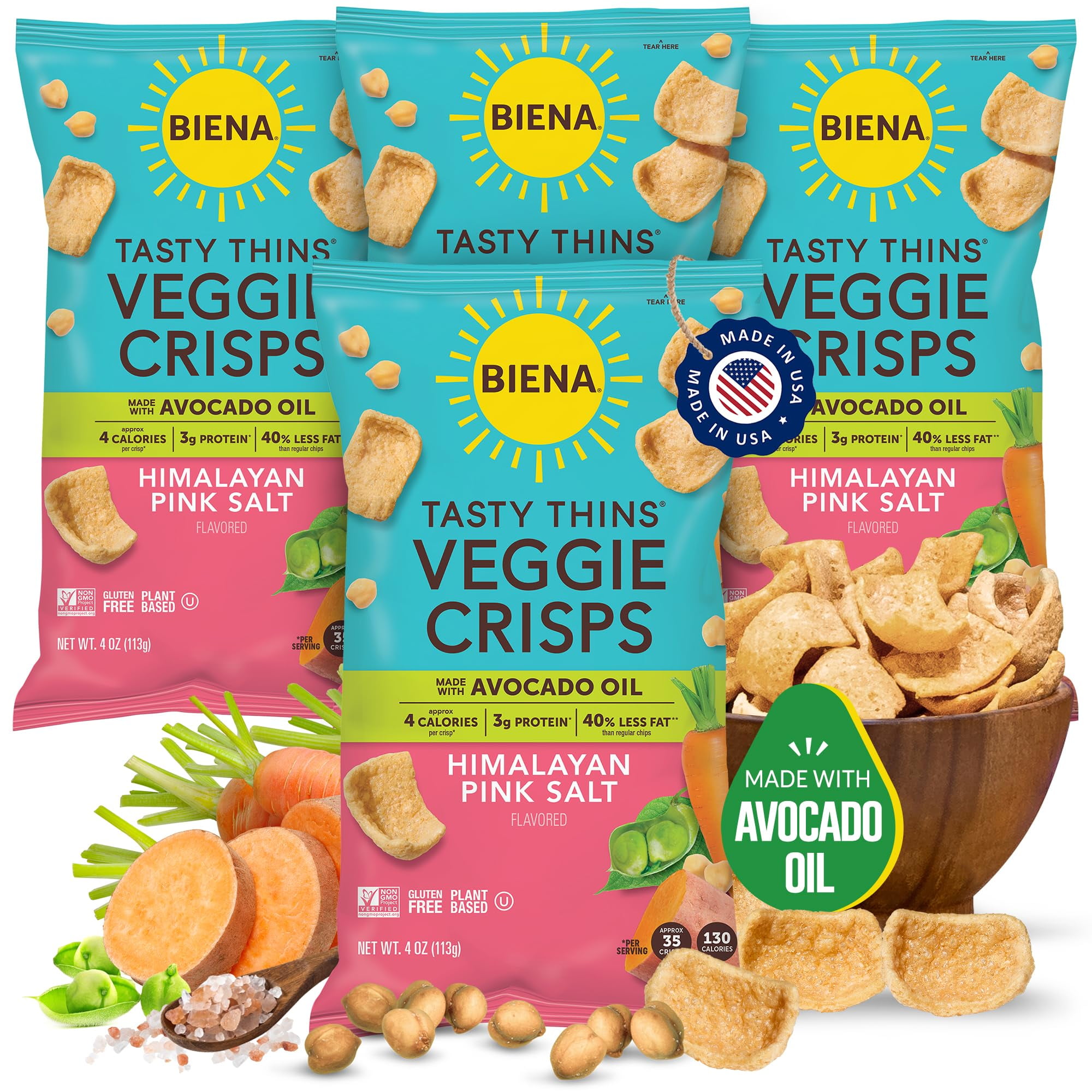 BIENA Tasty Thins Veggie BCF26 Crisps - Made with Avocado Oil - Low ...