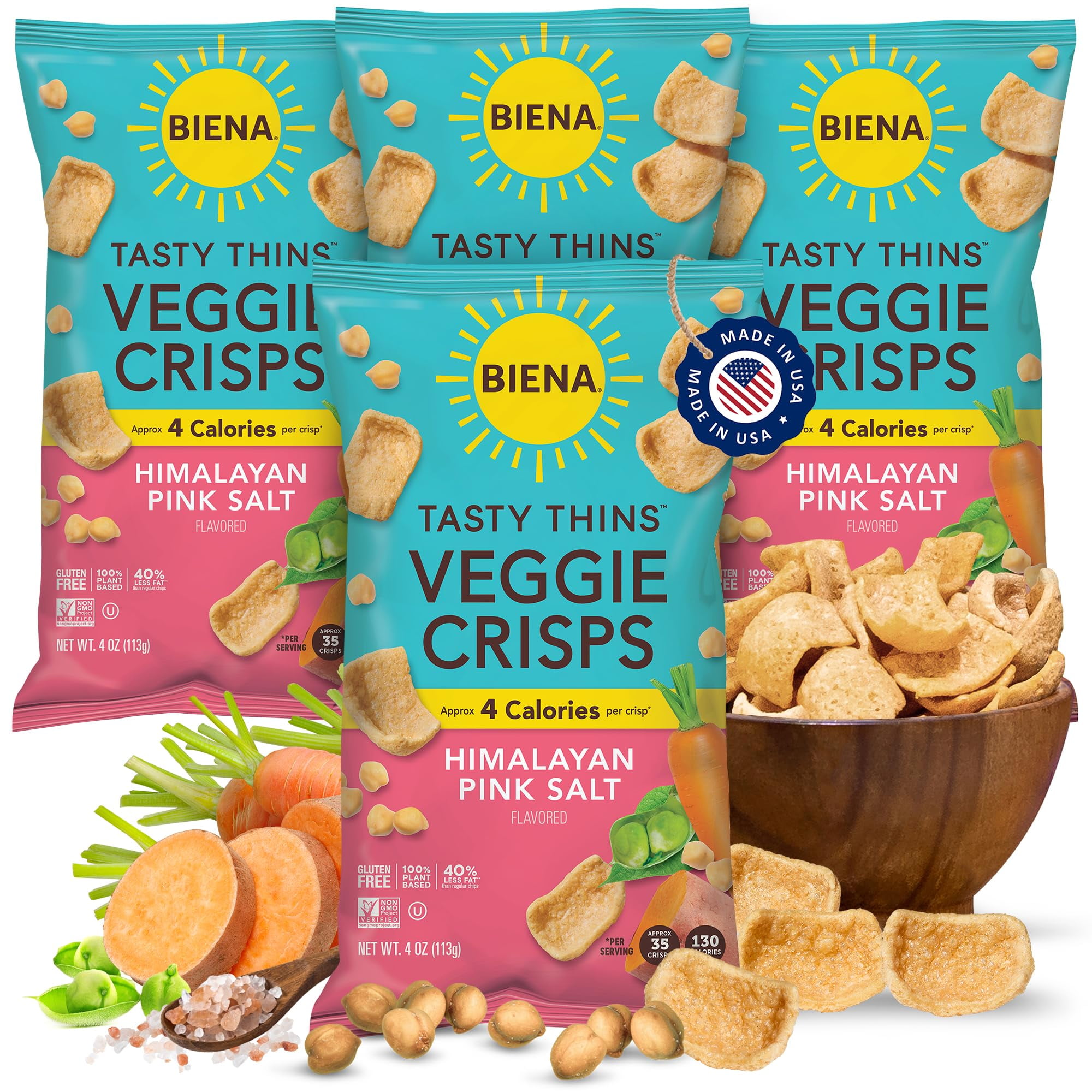 BIENA Tasty Thins Veggie IRF13 Crisps - Low Calorie Veggie Chips for ...
