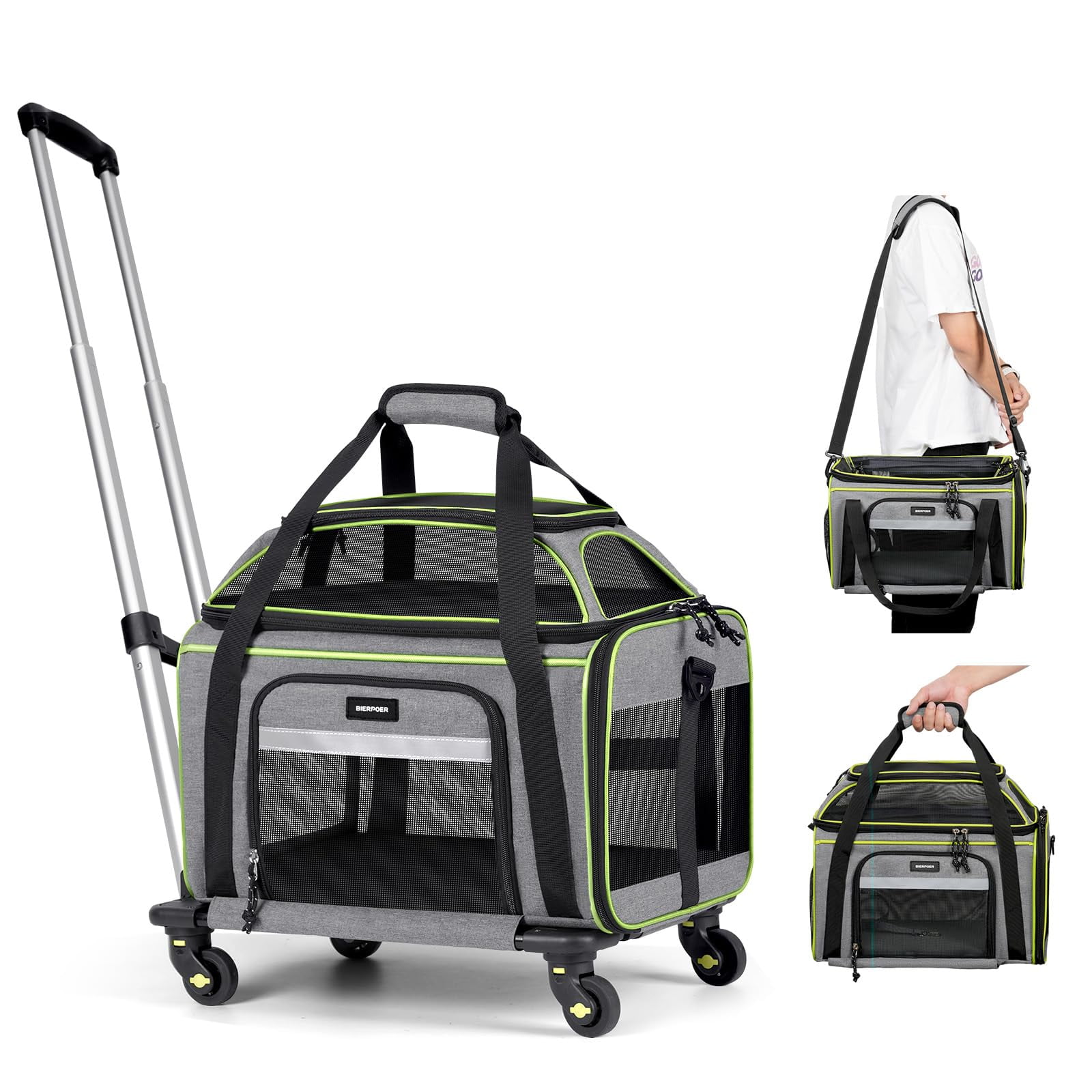 BIERPOER Cat Dog Carrier STF9 with Wheels - Airline Approved Top ...
