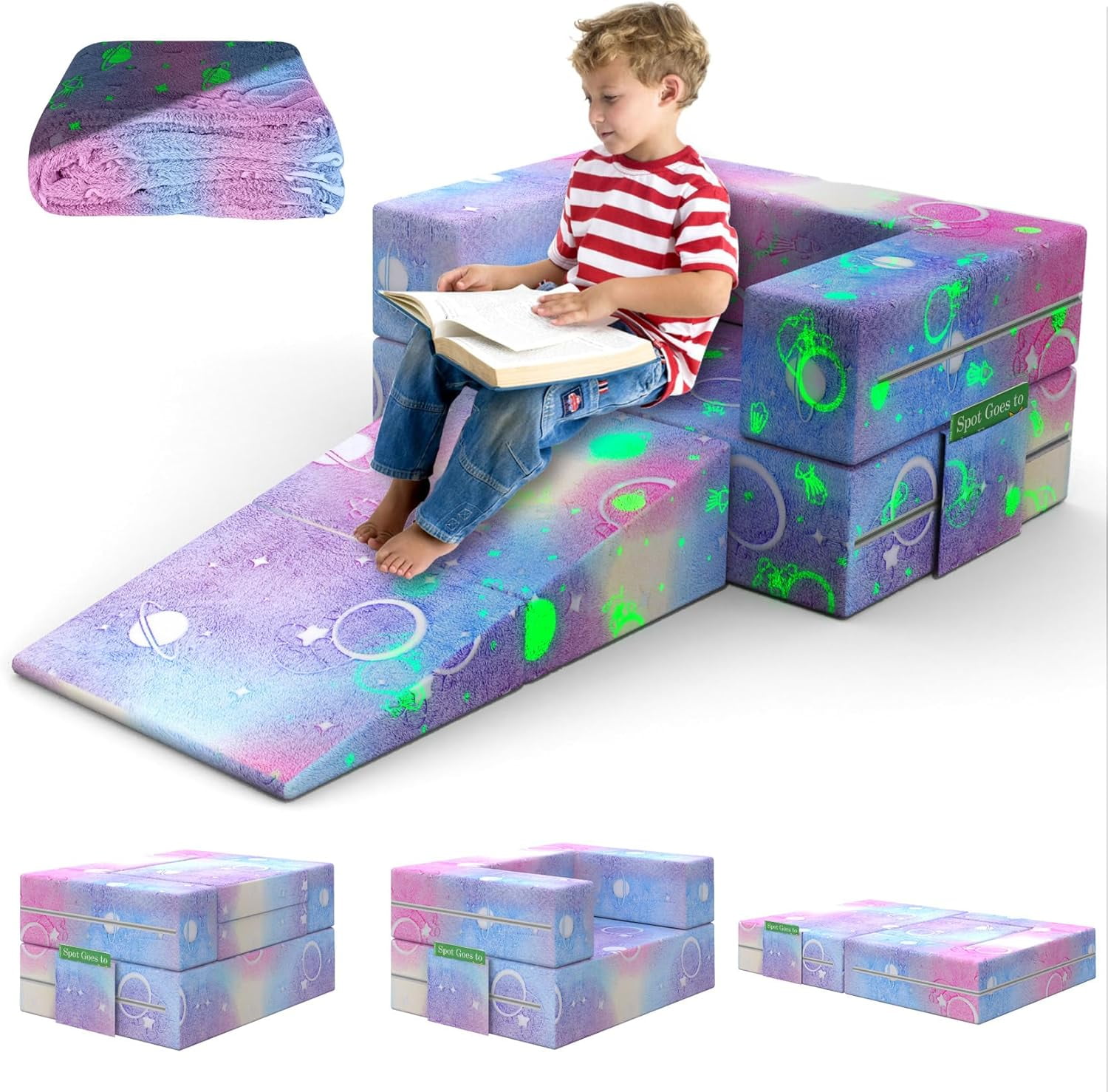 BIERUM Toddler Couch with Blanket, 3-in-1 Kids Couches and Sofas Fold ...