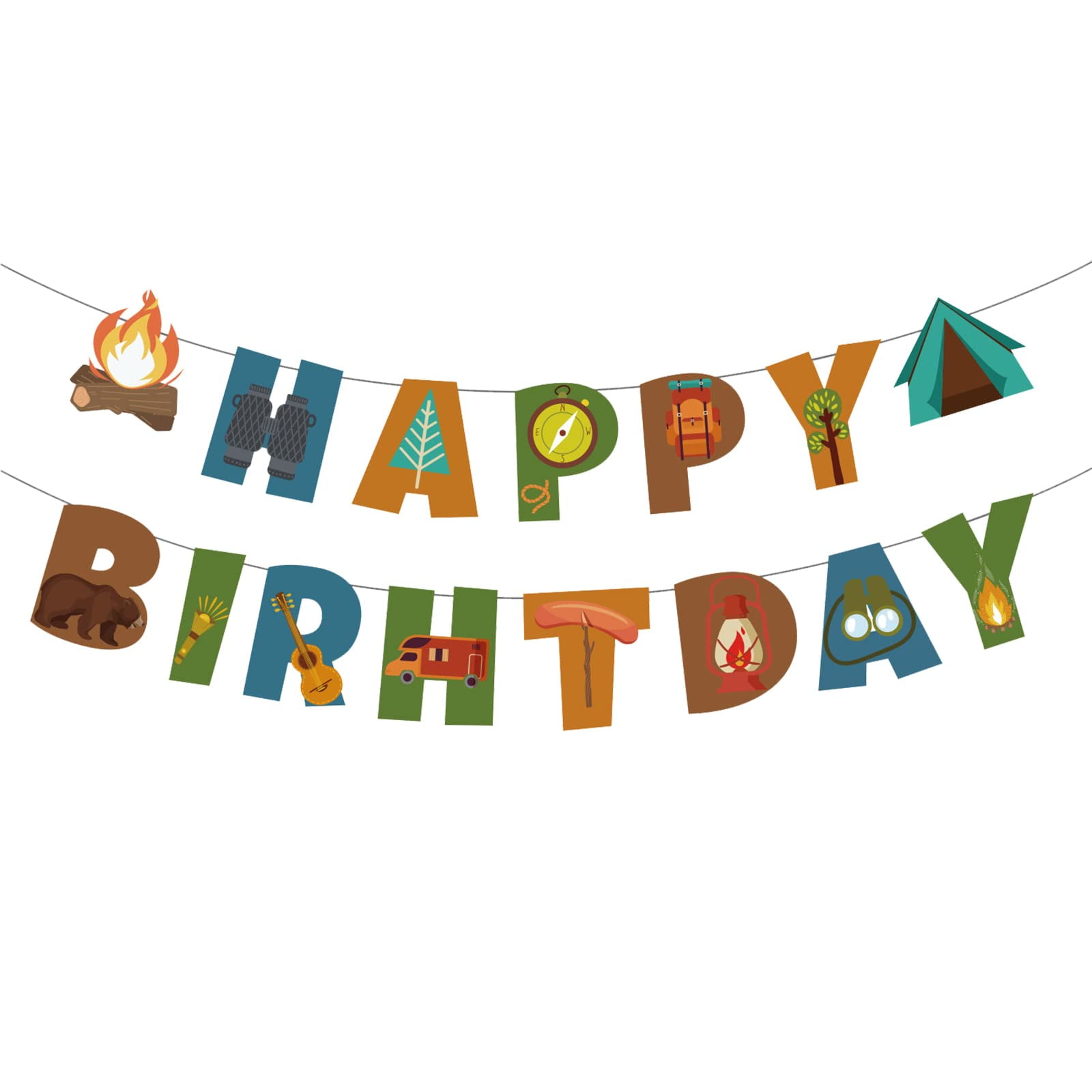 BIEUFBJI Camping Happy Birthday Banner - SMROutdoor Yard Campsite Decor ...