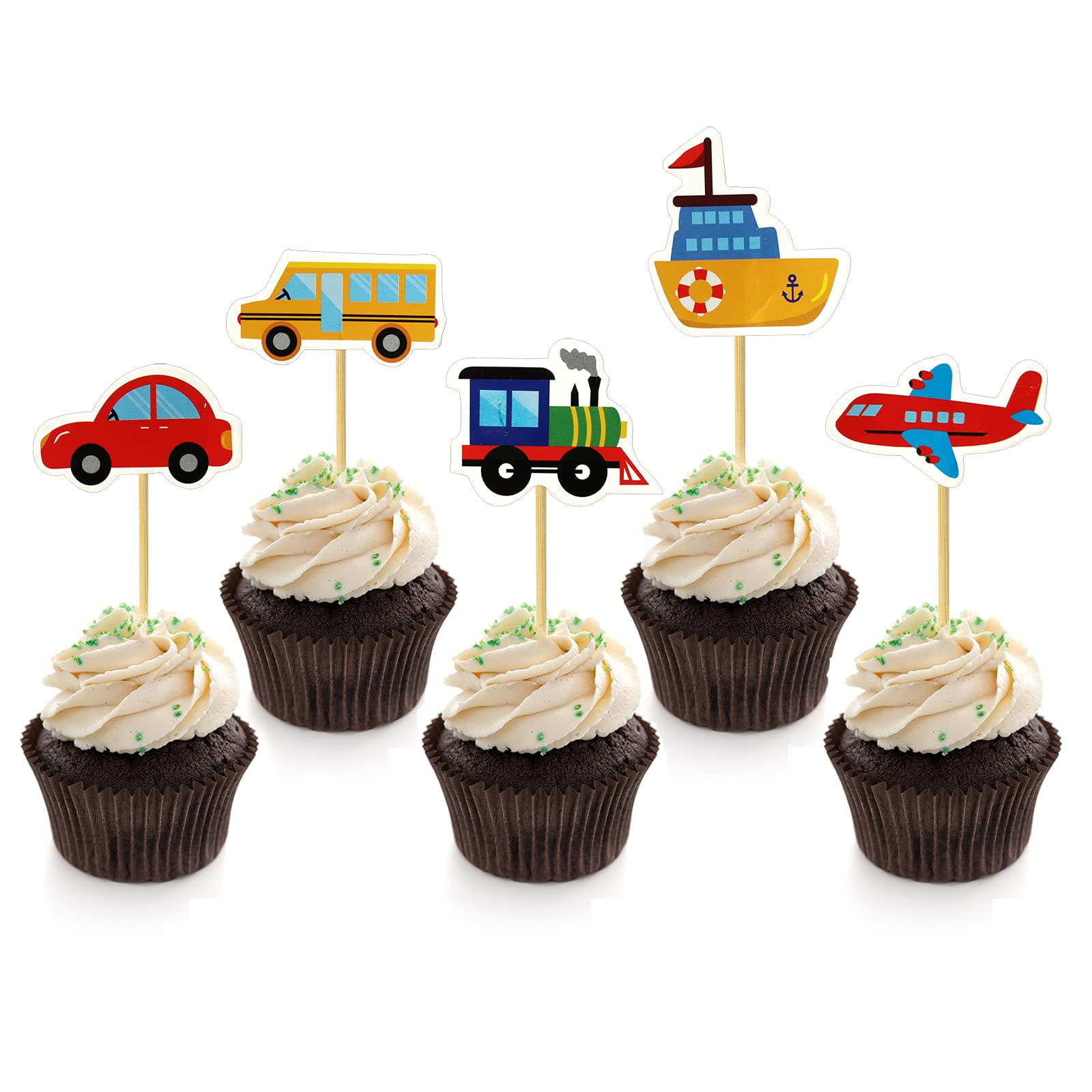 BIEUFBJI Transportation Cupcake Toppers 30 Pack Car Truck Train ...