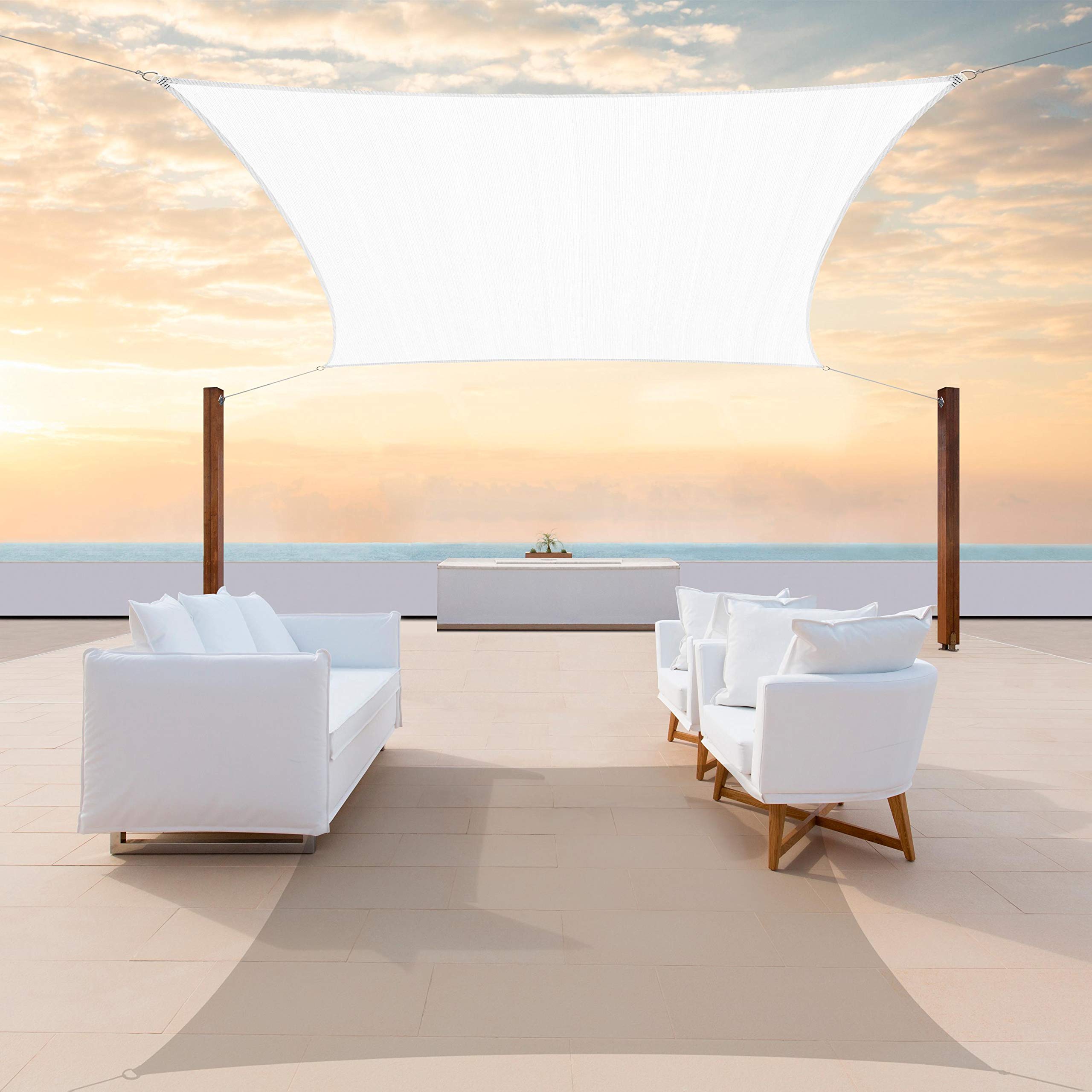 BIEXU 12' x 20' White RecBIEXUle CTAPR0812 Sun Shade Sail Canopy Mesh ...