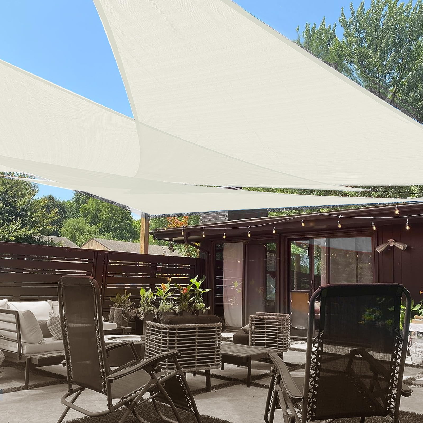 BIEXU Custom Size 16'x16'x22.6' Cream Sun Shade Sail Right Triangle Sunhsade Fabric Awning ...