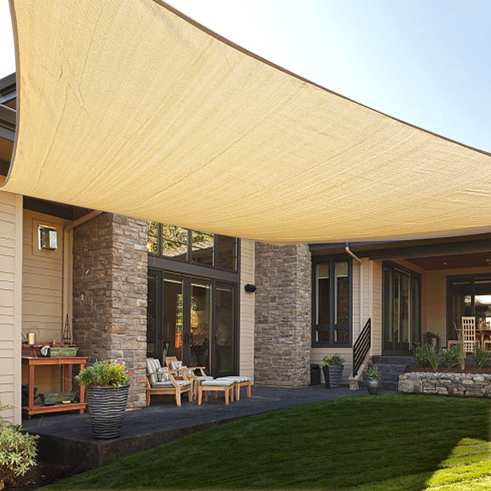 BIEXU Custom Size 5'x7' Sand Sun Shade Sail RecBIEXUle UV Block Canopy ...