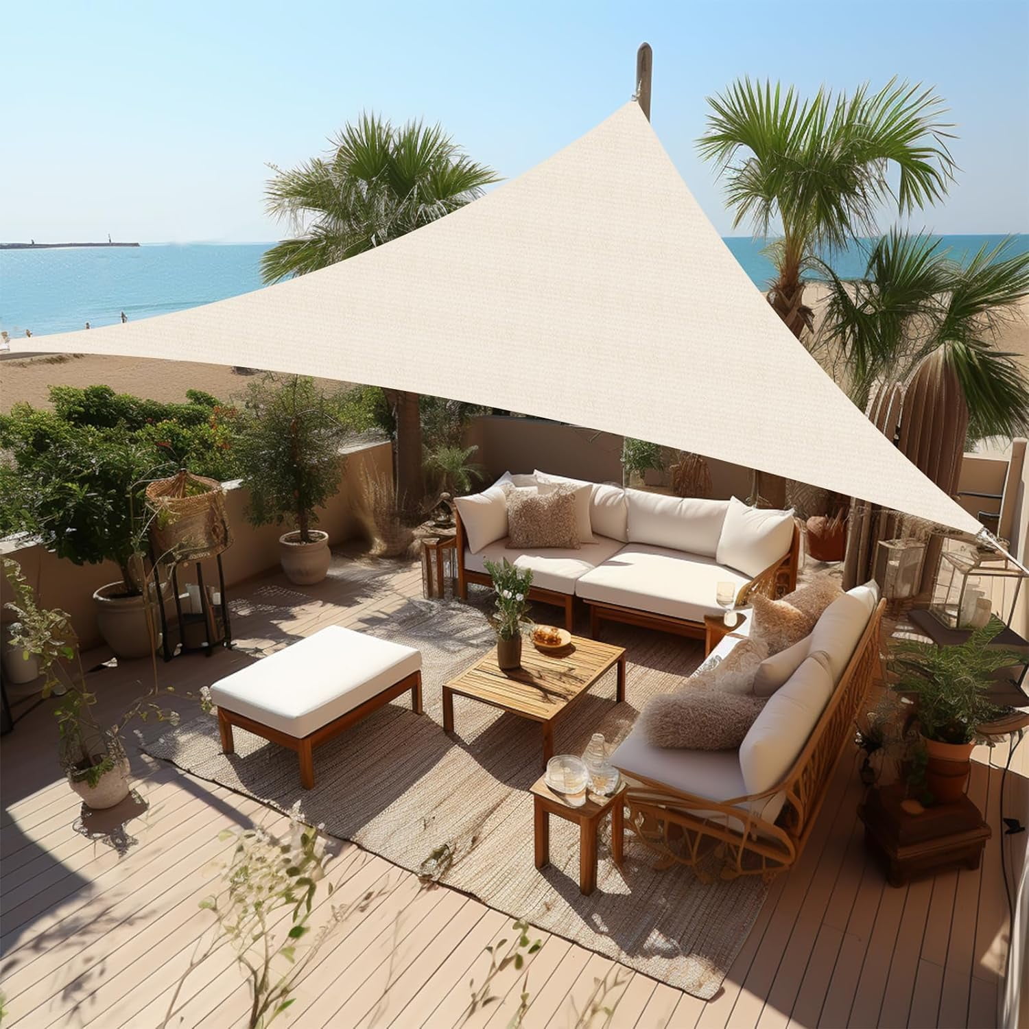 BIEXU Custom Sun Shade Sail 12'x16'x20' Triangle Sail Shade Canopy for Patio UV Block for ...