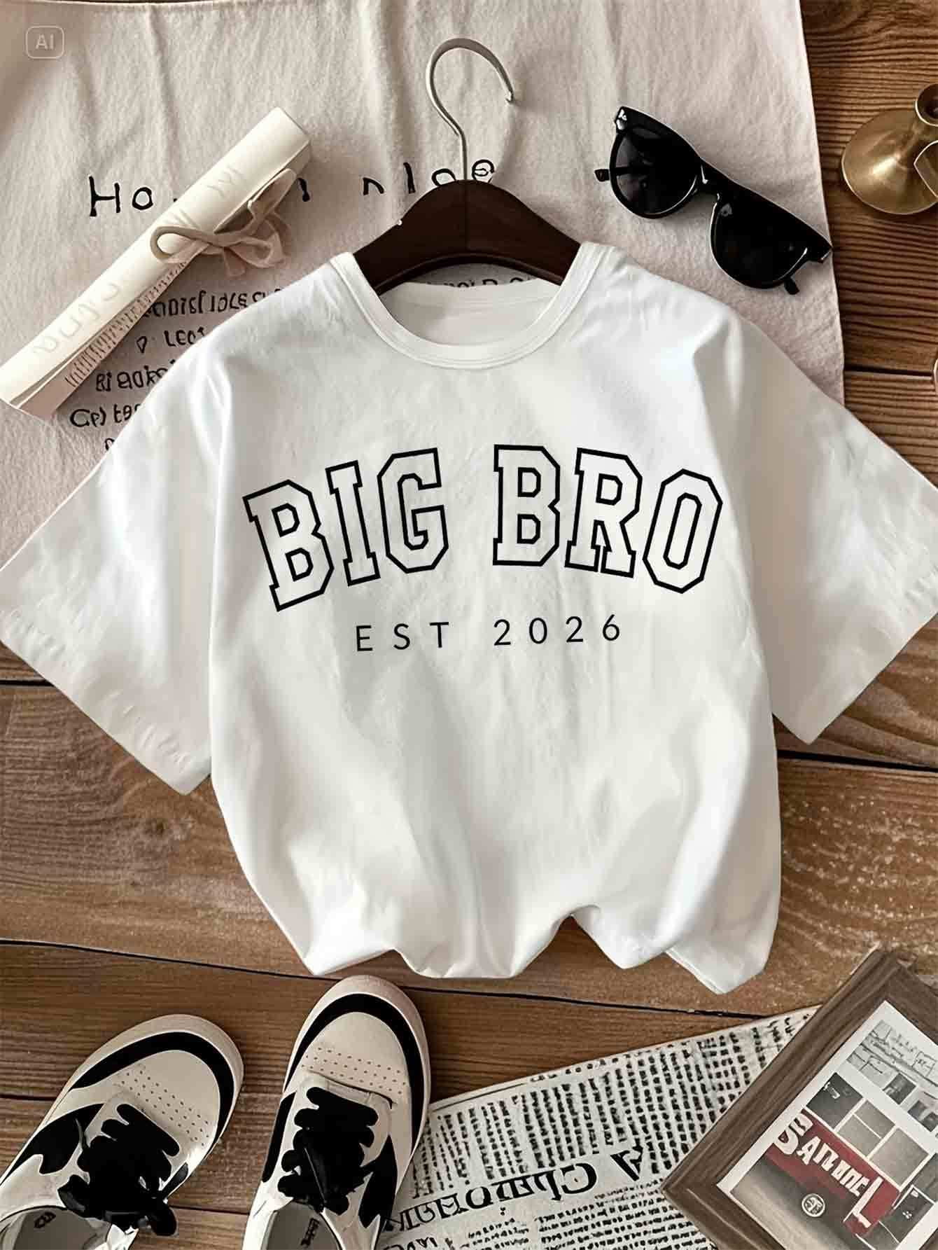 BIG BRO EST 2026 Graphic T-Shirt, Family Sibling Art Print, Big Brother ...