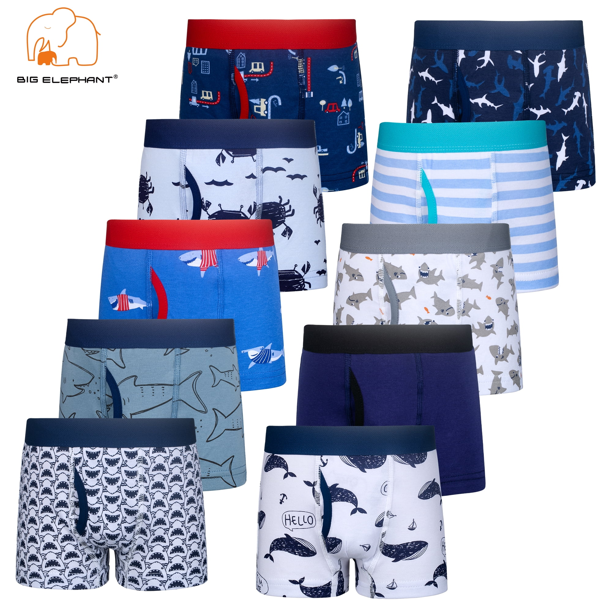 BIG ELEPHANT Boys Boxer Briefs Underclothing 10-Pack, 100% Cotton ...