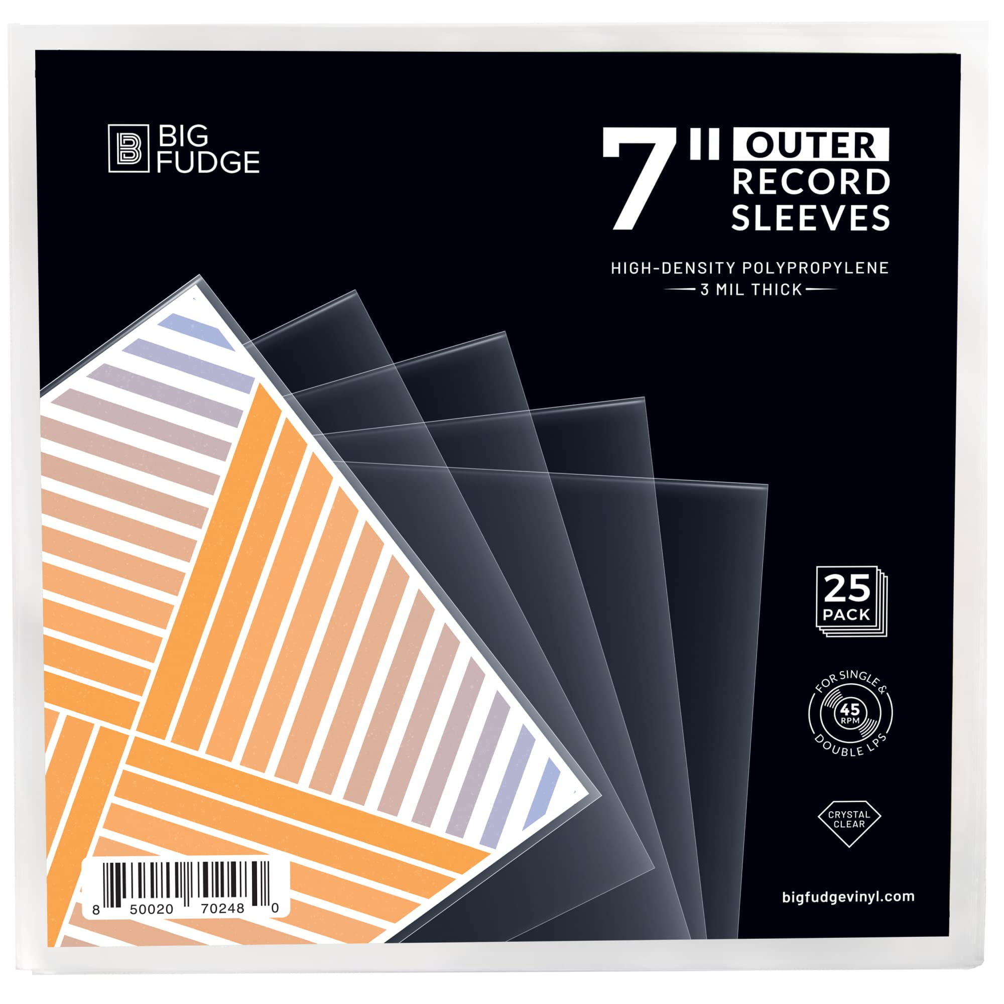 Big Fudge 7-Inch Vinyl Record Outer Sleeves 25 Pack – Crystal Clear 3 ...