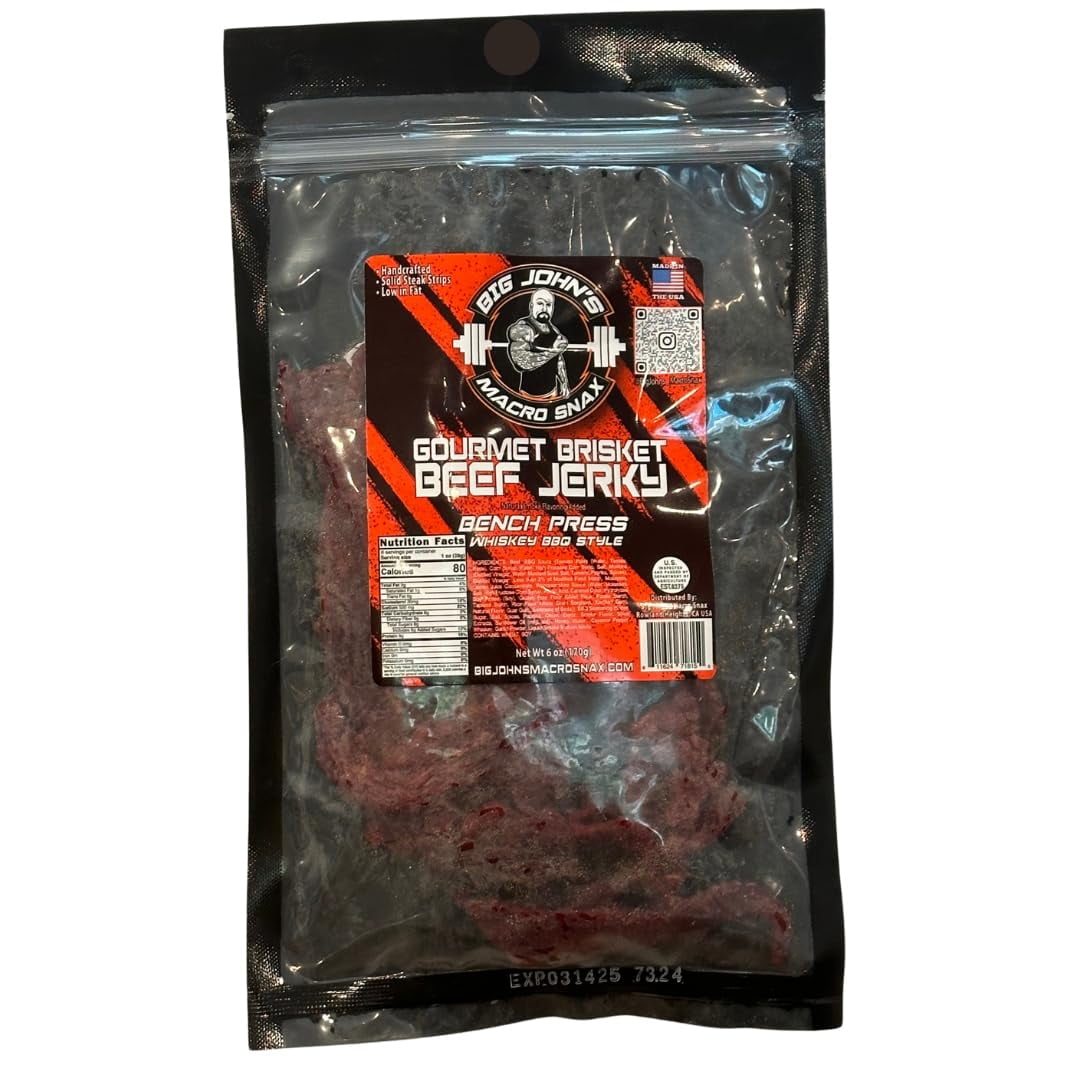 BIG JOHN'S MACRO SNAX “Bench Press” Whiskey BBQ Brisket Beef Jerky, 3oz ...