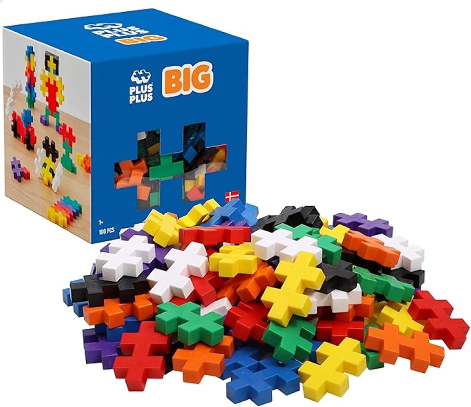 BIG - Open Play Set - 100 Piece - Basic Color Mix, Construction Building Stem Toy, Interlocking ...