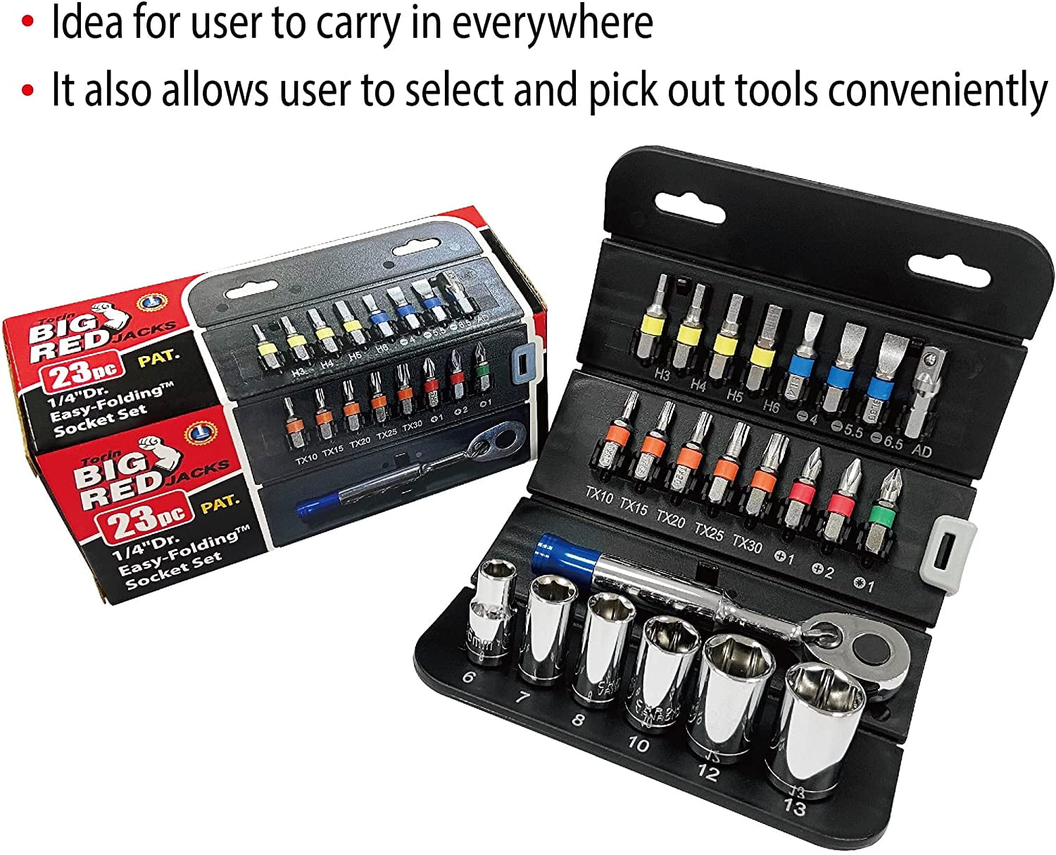 BIG RED 1/4" Reversible 72-teeth Ratchet Wrench Socket Set, Easy ...