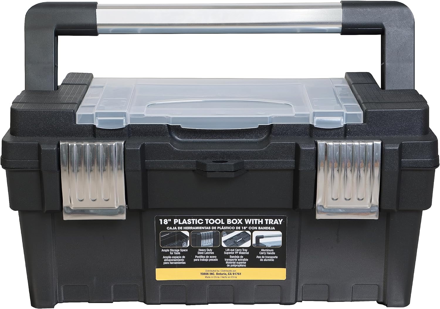 BIG RED 18" Plastic Tool Box Portable Storage Organizer with Alum Alloy ...