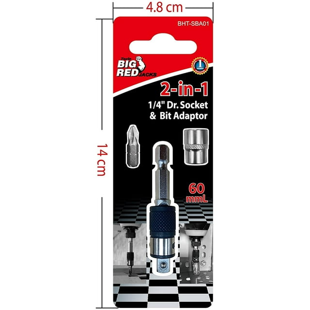 BIG RED 2-in-1 CR-V Steel Socket and Bit Adapter, 1/4" Drive Bit Holder ...