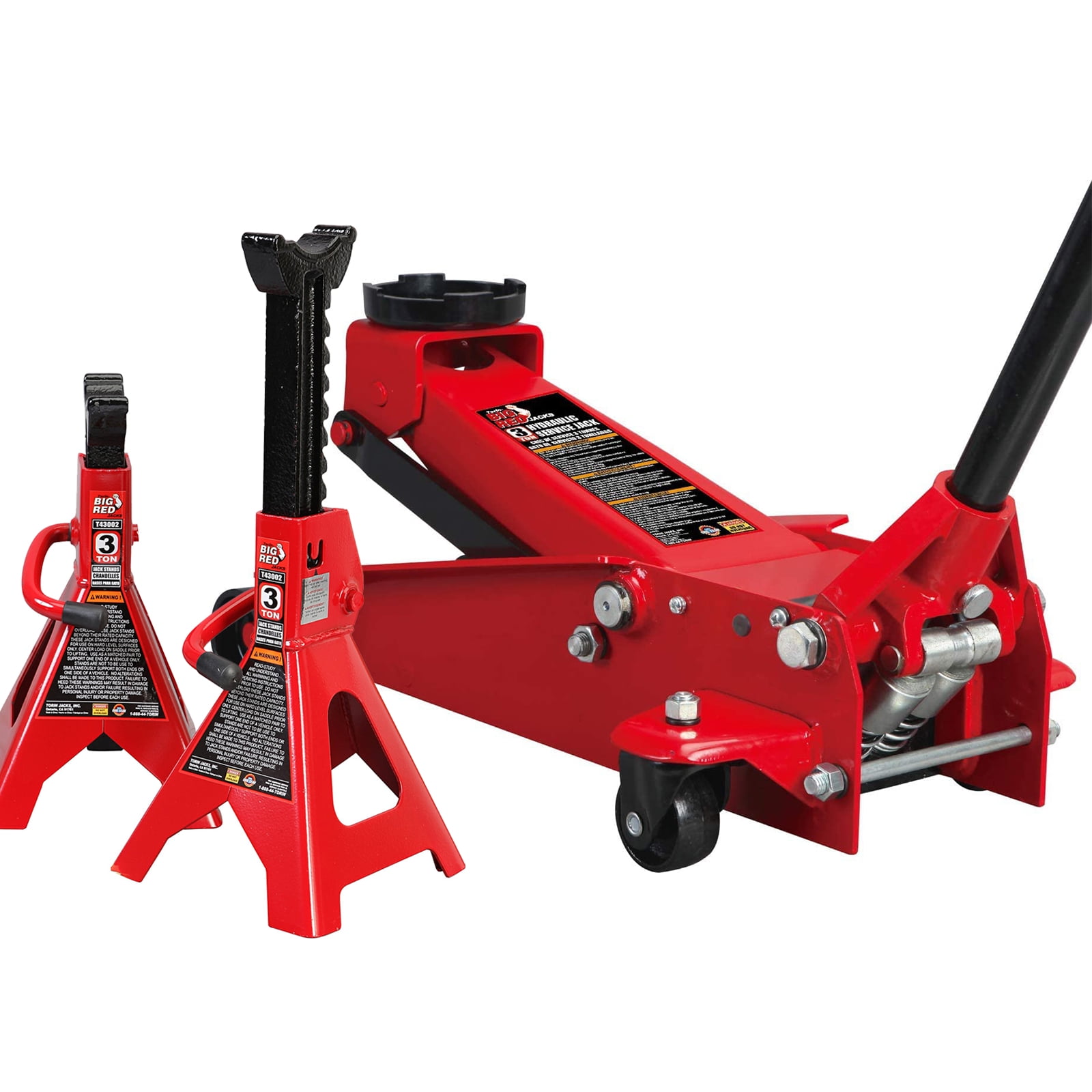 BIG RED 3 Ton Floor Jack Heavy Duty and 3 Ton Jack Stand Combo for Car ...