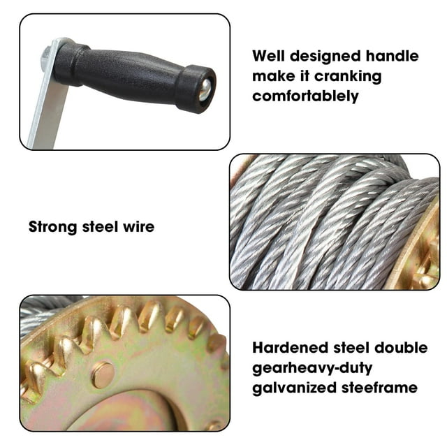 BIG RED 600lbs Capacity Manual Hand Crank Winch with 26.3FT Steel Cable ...