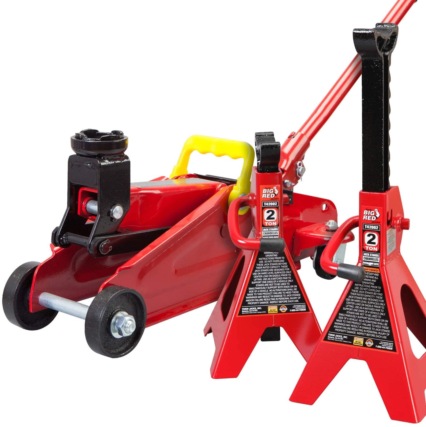 BIG RED 2 Ton Hydraulic Trolley Floor Jack Combo with 2 Jack Stands ...