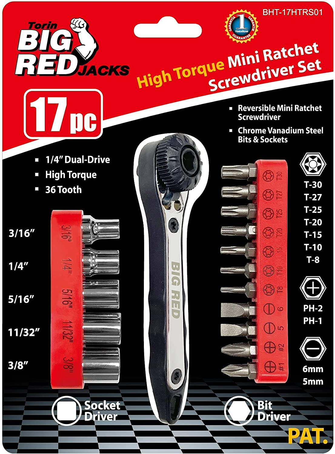 BIG RED Mini Ratchet Wrench Screwdriver Set, 36 Teeth Reversible Super ...