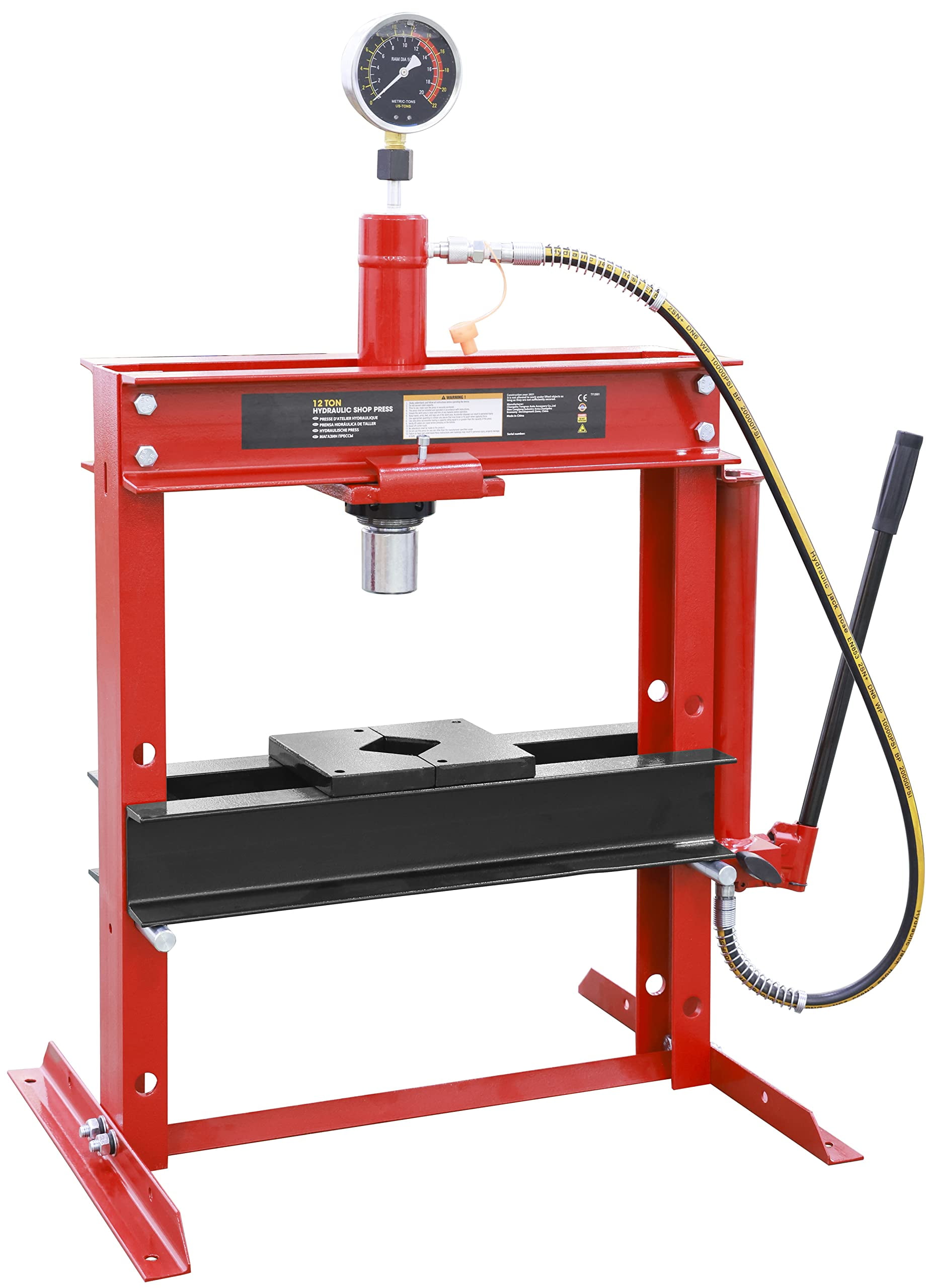 BIG RED Steel 12 Ton Hydraulic Garage/Shop Benchtop Press with Gauge ...