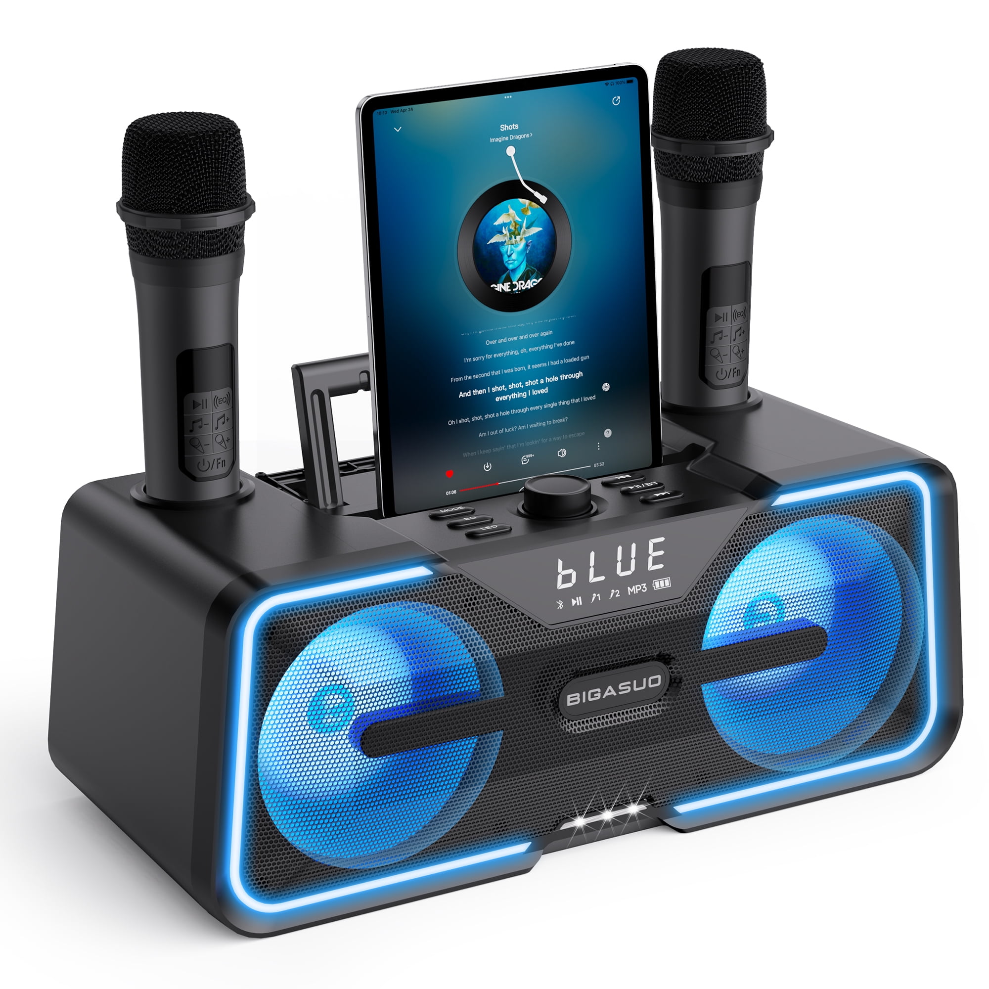 Bluetooth Karaoke Machine with 2 UHF Wireless PA System Microphones for ...