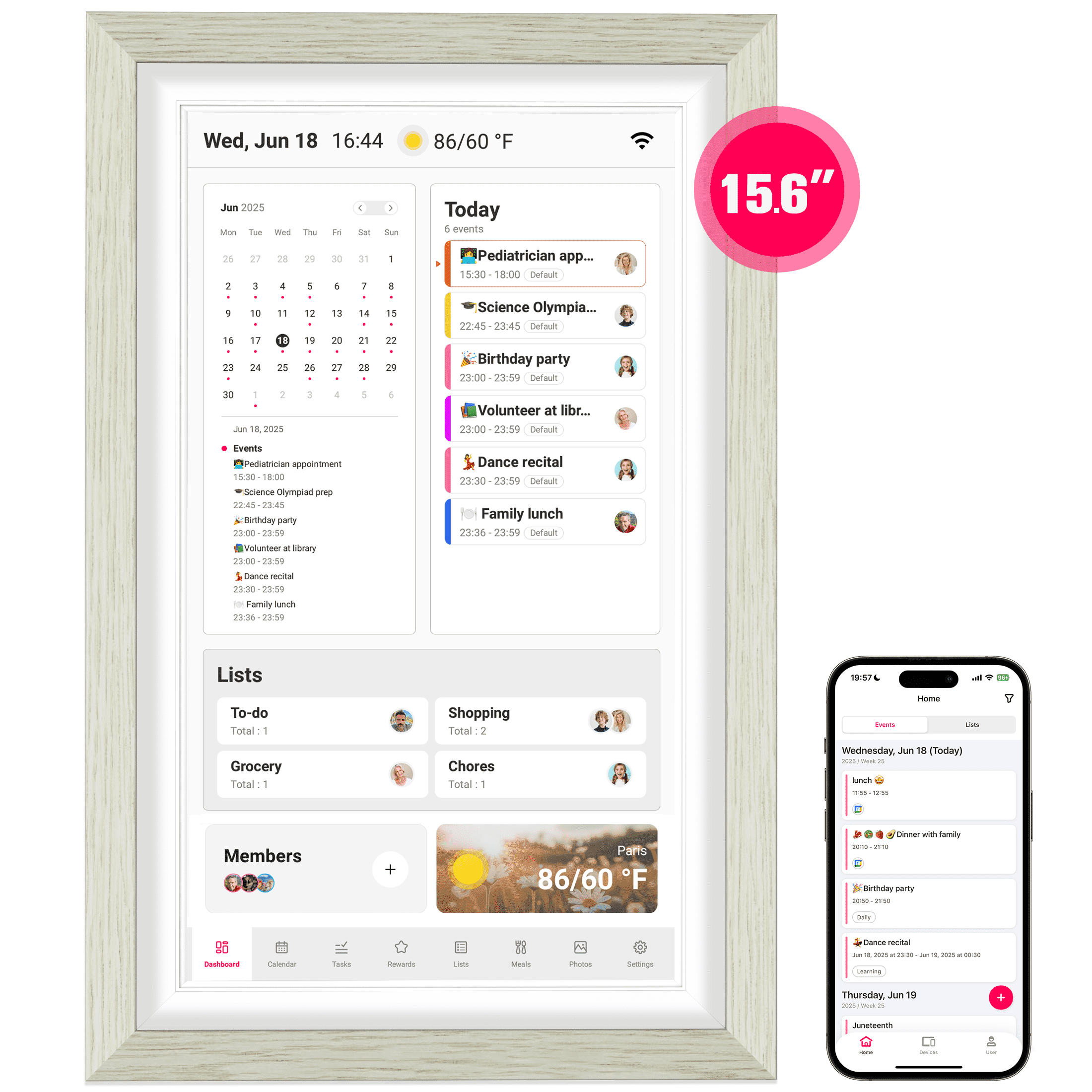 BIGASUO 15.6 inch Digital Calendar Wall Planner & Chore Chart, 1080P ...