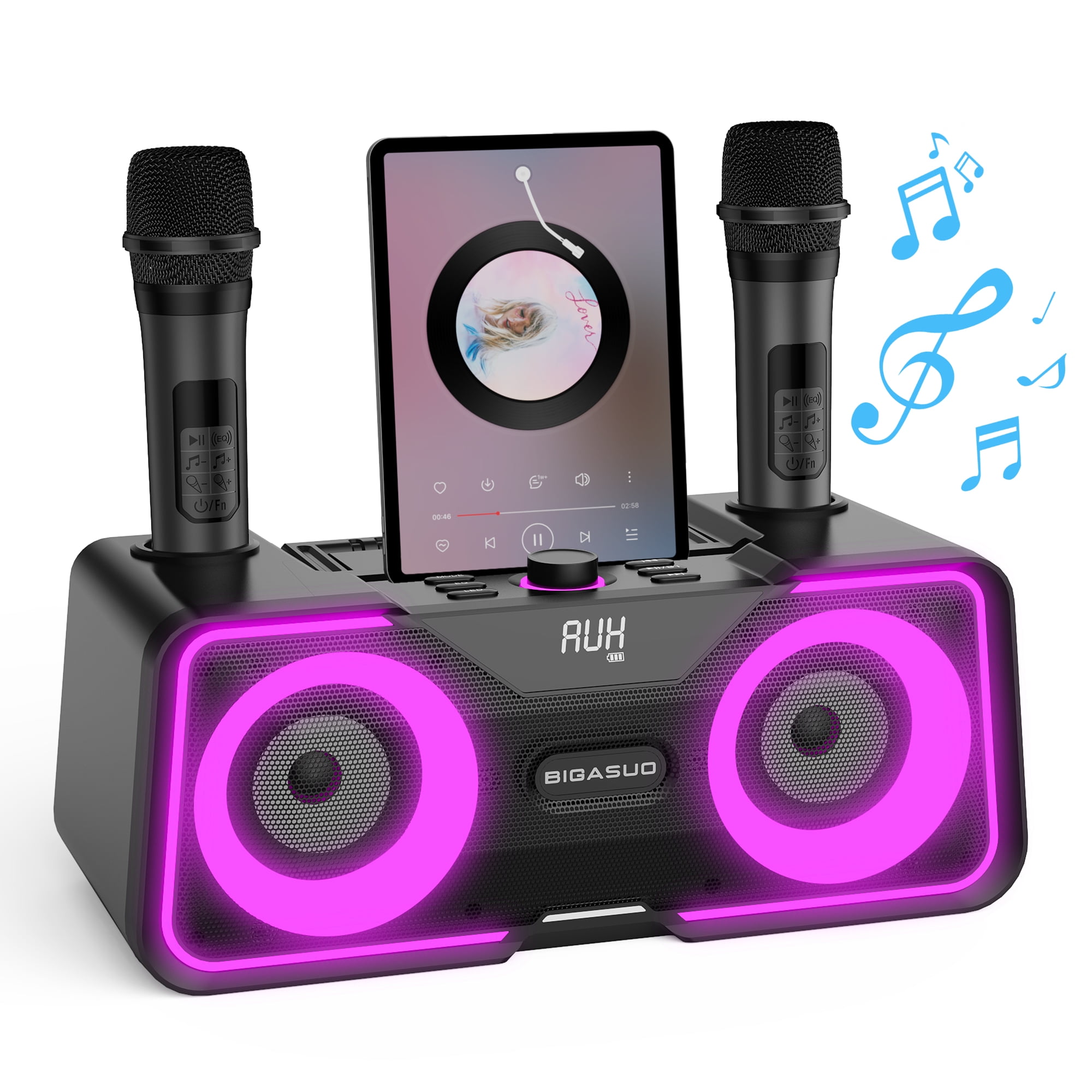 BIGASUO Karaoke Singing Machine, Portable Bluetooth Party Speakers with ...