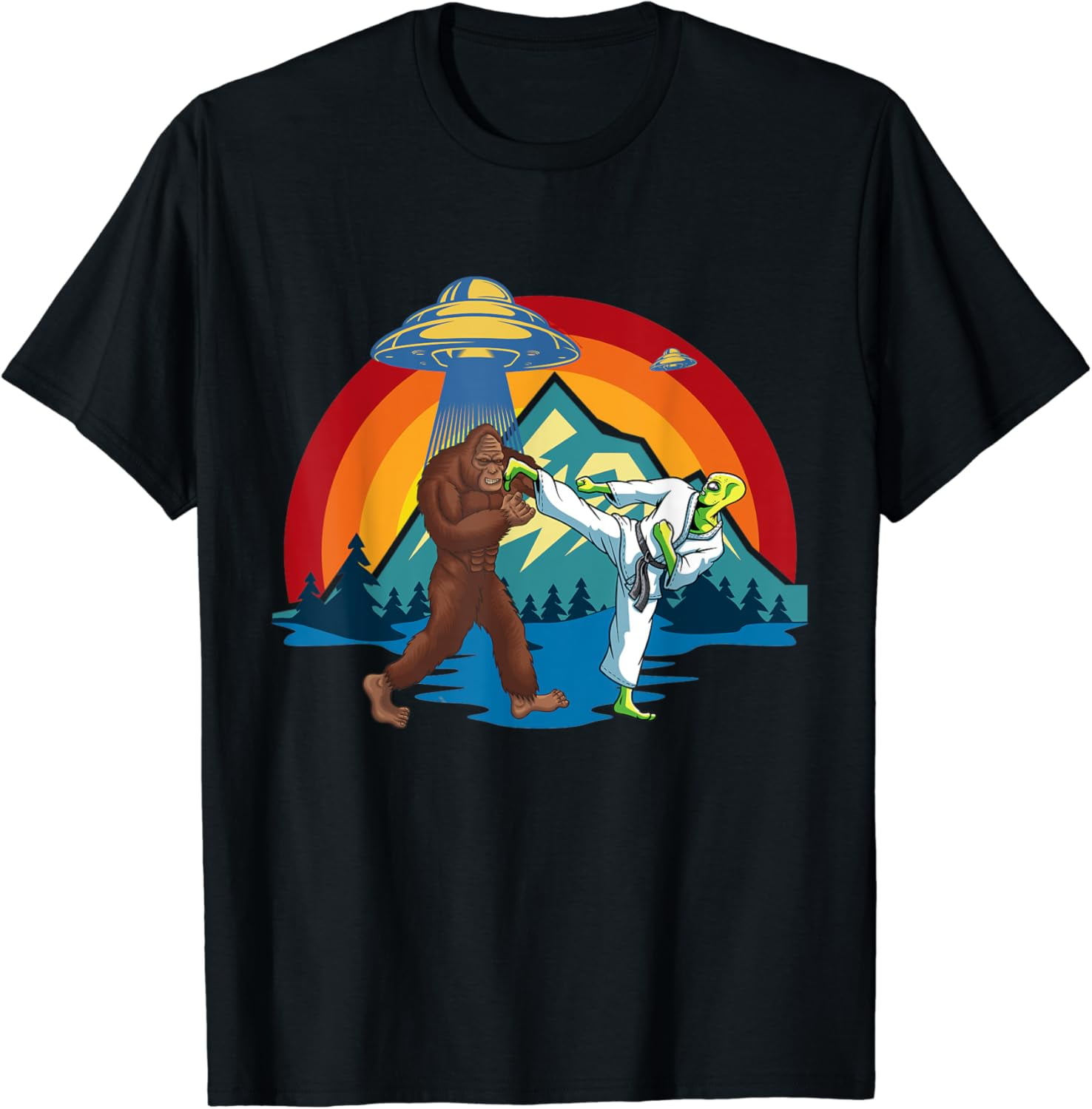 BIGFOOT VS ALIEN RETRO ABDUCTION UFO Apparel T-Shirt - Walmart.com