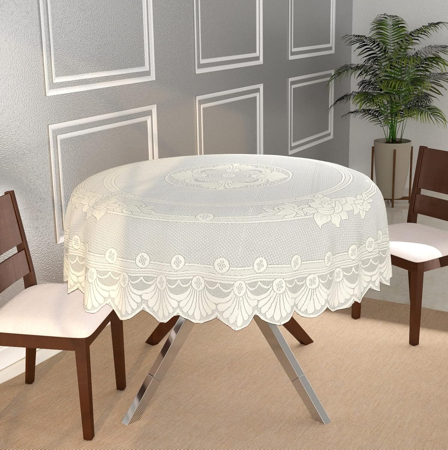 BIGGER FISH 60 Inch Round Table Cover Poly Cotton Floral Elegant Design ...