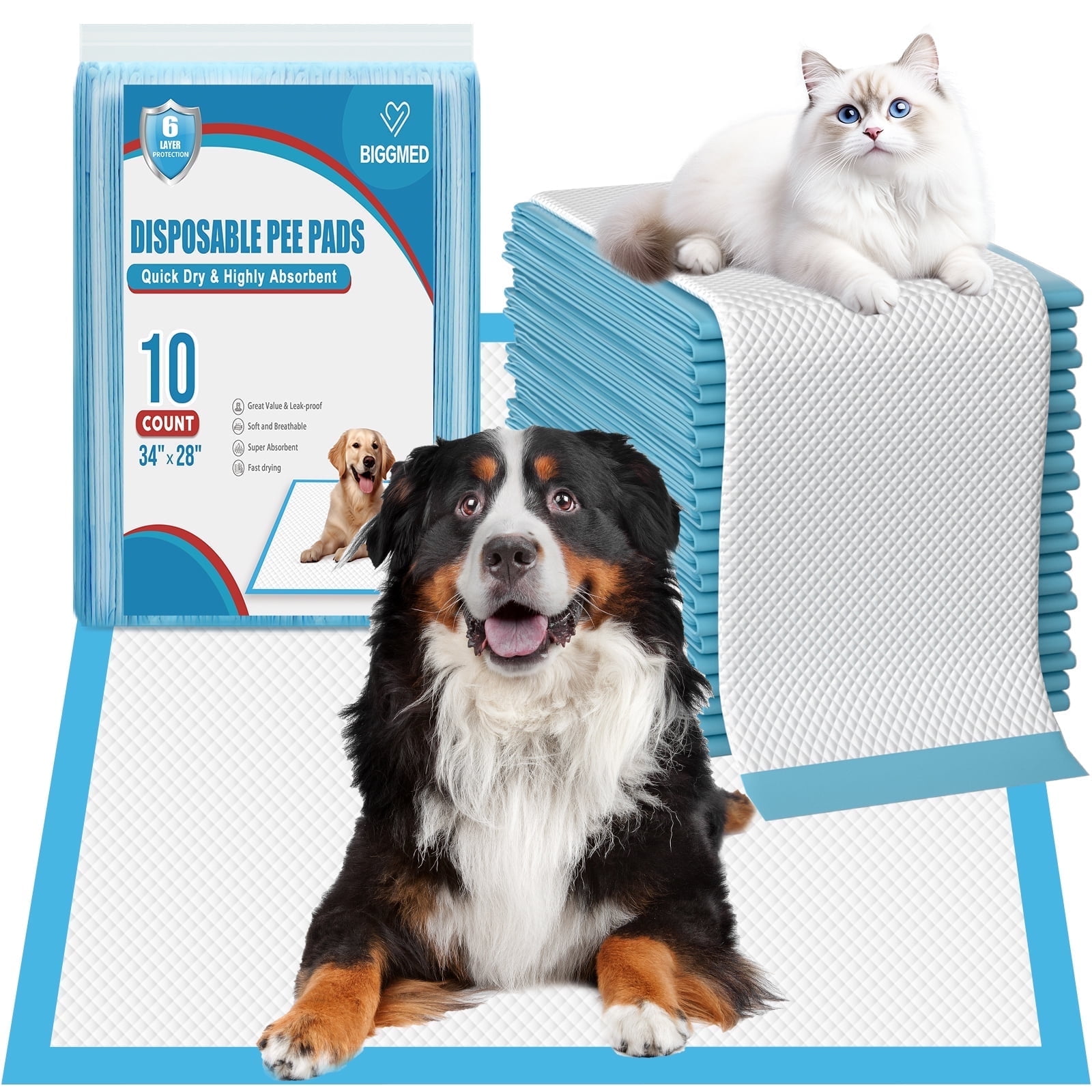 BIGMMED Puppy Pads 28inx34in,10Count,Extra Large Dog Pads,Super ...