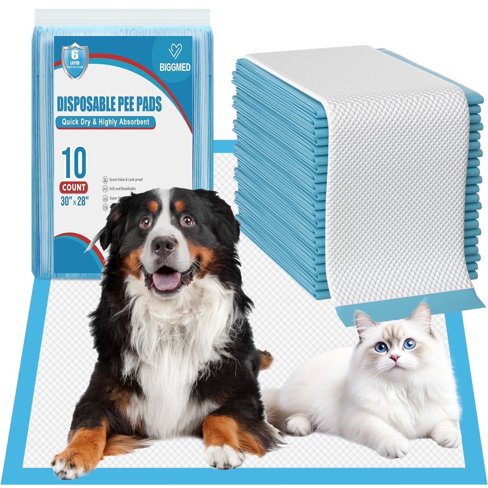 BIGGMED Dog Pee Pads Extra Large 28"x30", 10 Count Puppy PadsXL, Potty ...