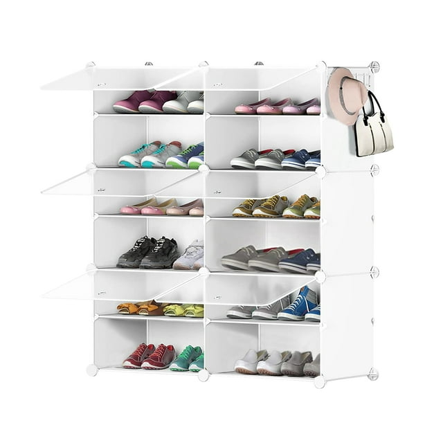BIGLUFU 6-Tier White Shoe Rack Organizer, Portable 24 Pair Shoe Storage ...