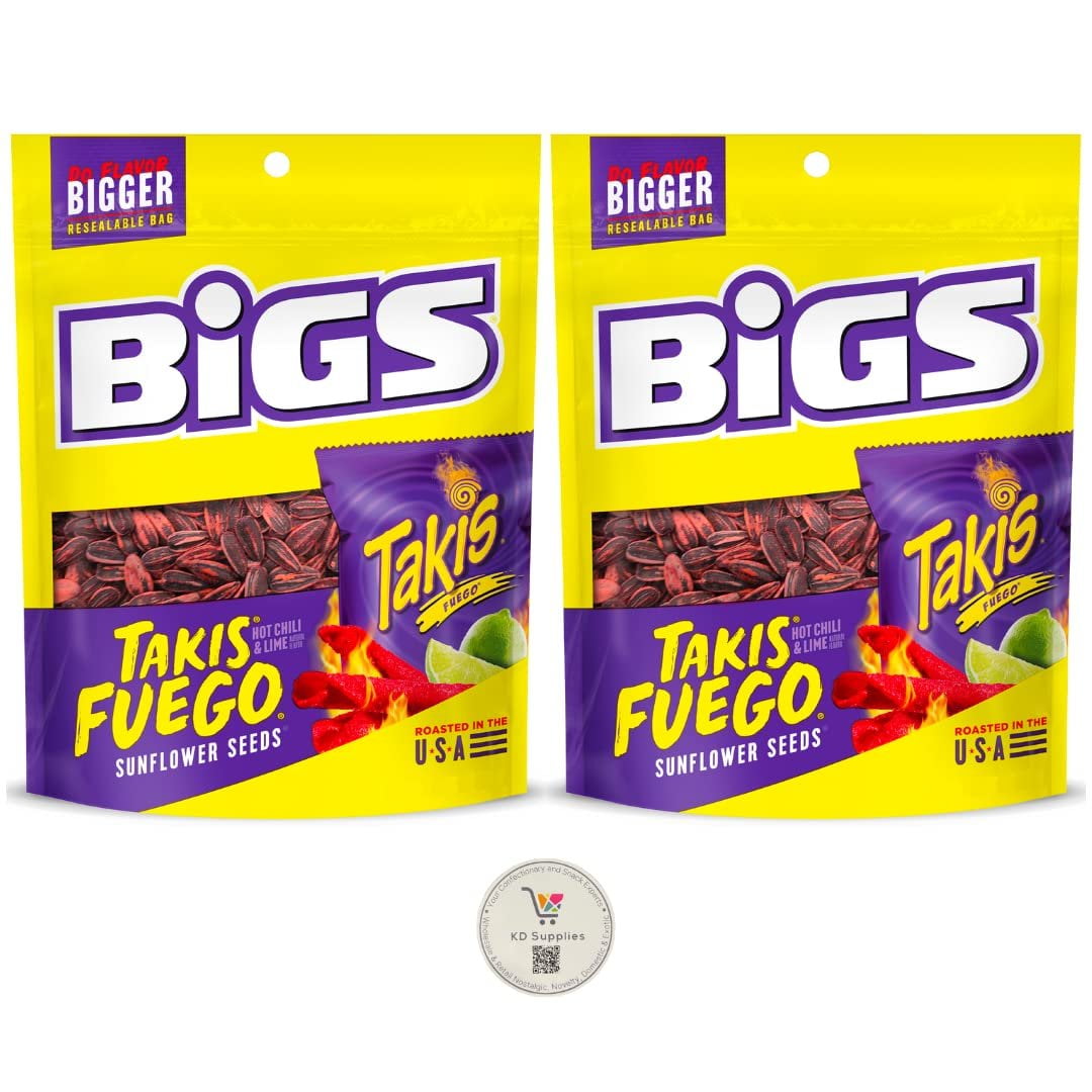 BIGS Sunflower Seeds, Keto Friendly 5.35 oz Bags Pack of 2 Takis Fuego ...