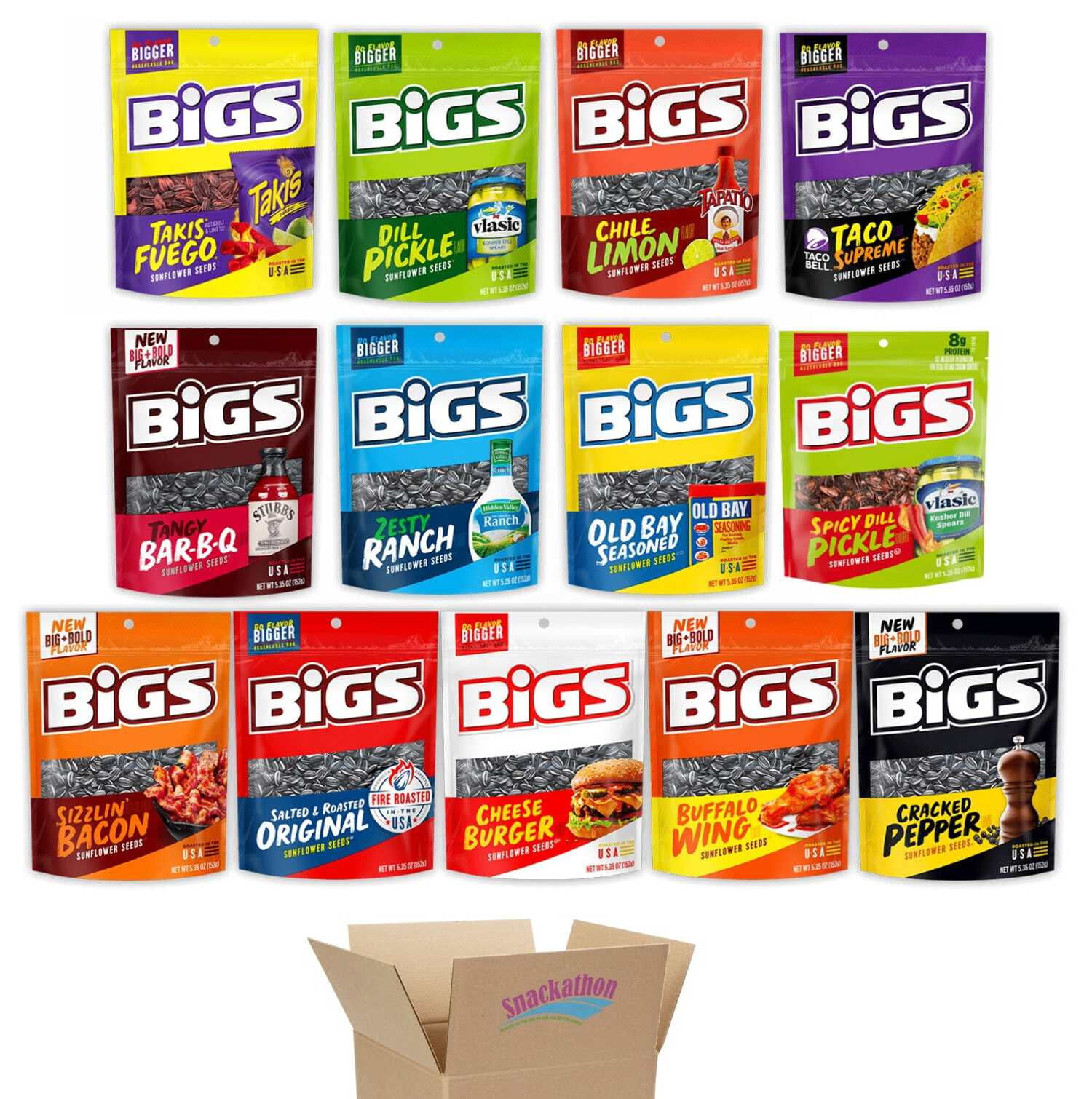 BIGS Sunflower Seeds Variety Pack, 13 Flavors, 5.35 Ounce Each, 1 Bag ...