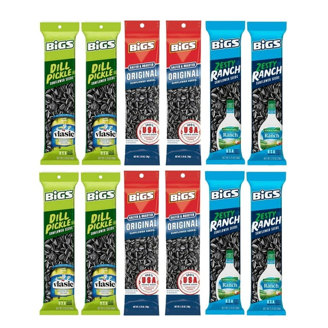 BIGS Sunflower Seeds Variety Pack, Original, Dill Pickle, Zesty Ranch ...